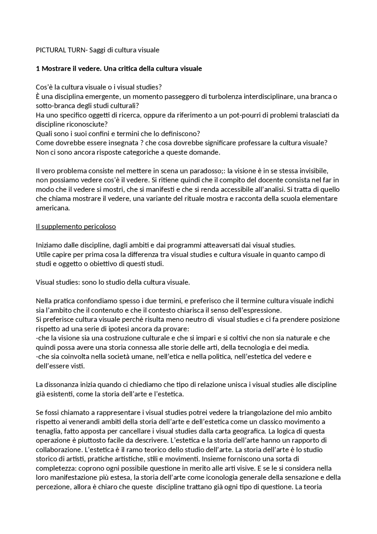 Pictorial turn, saggi di cultura visuale. W.T.C. Mitchell - Docsity