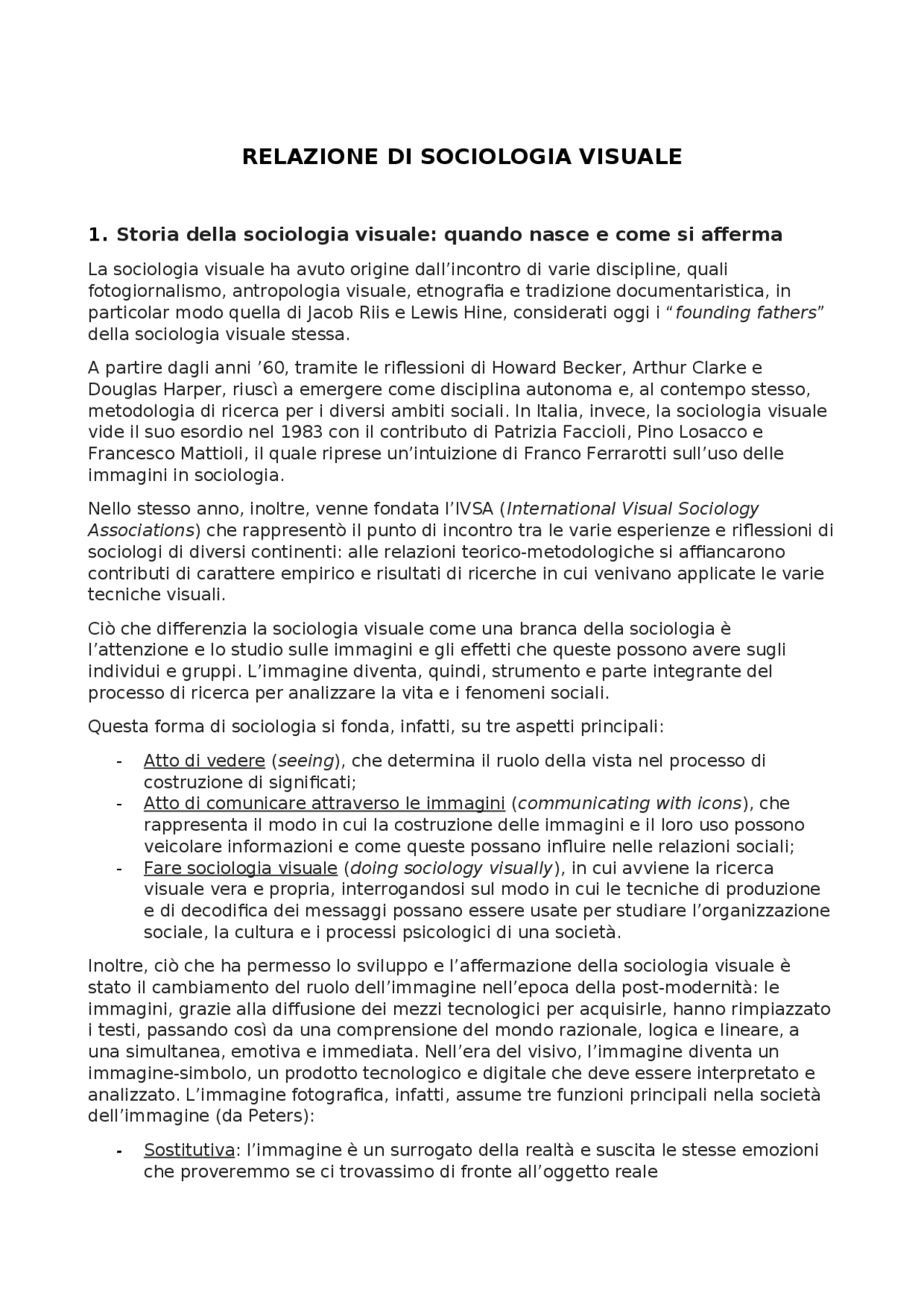 Prototipo Relazione Per Lesame Di Sociologia Visuale Docsity