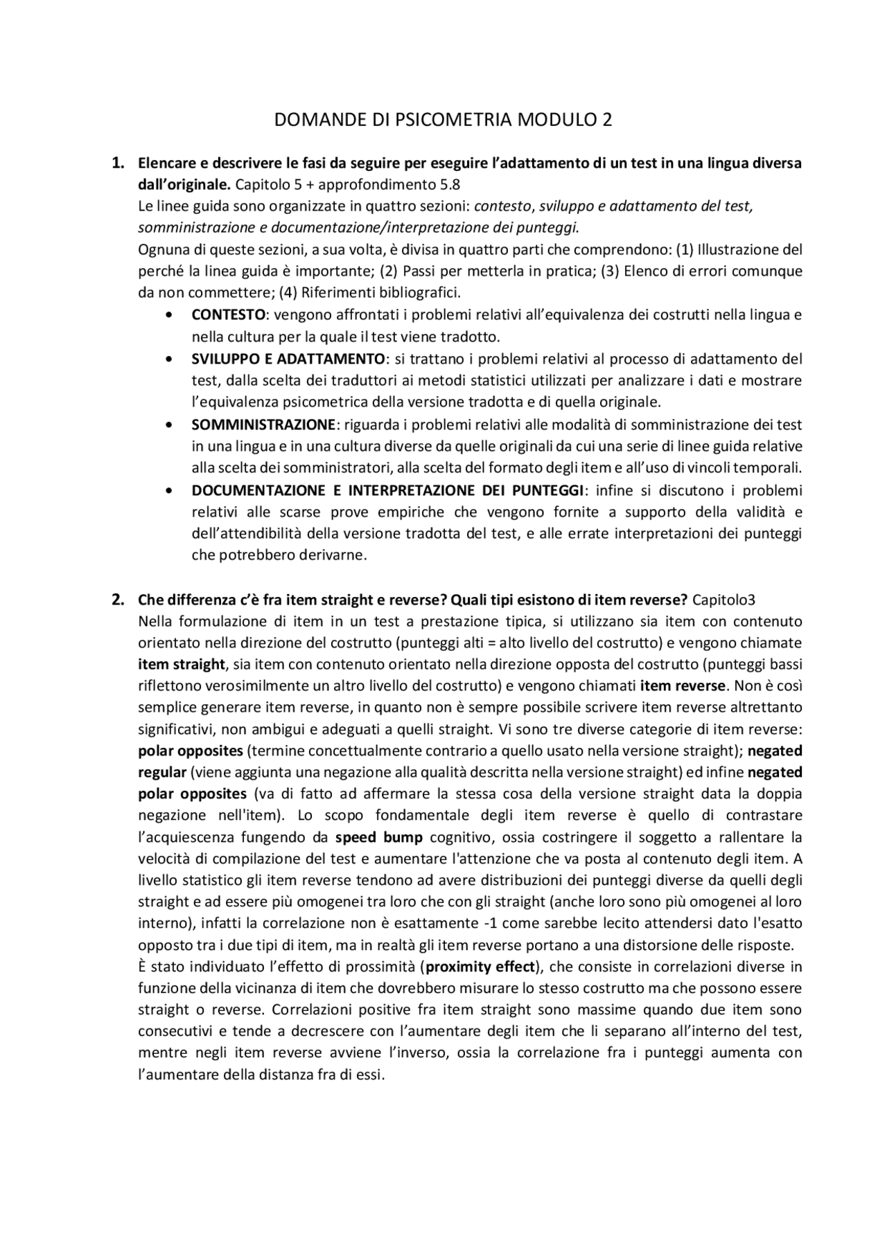 Risposte domande psicometria modulo 2 - Docsity