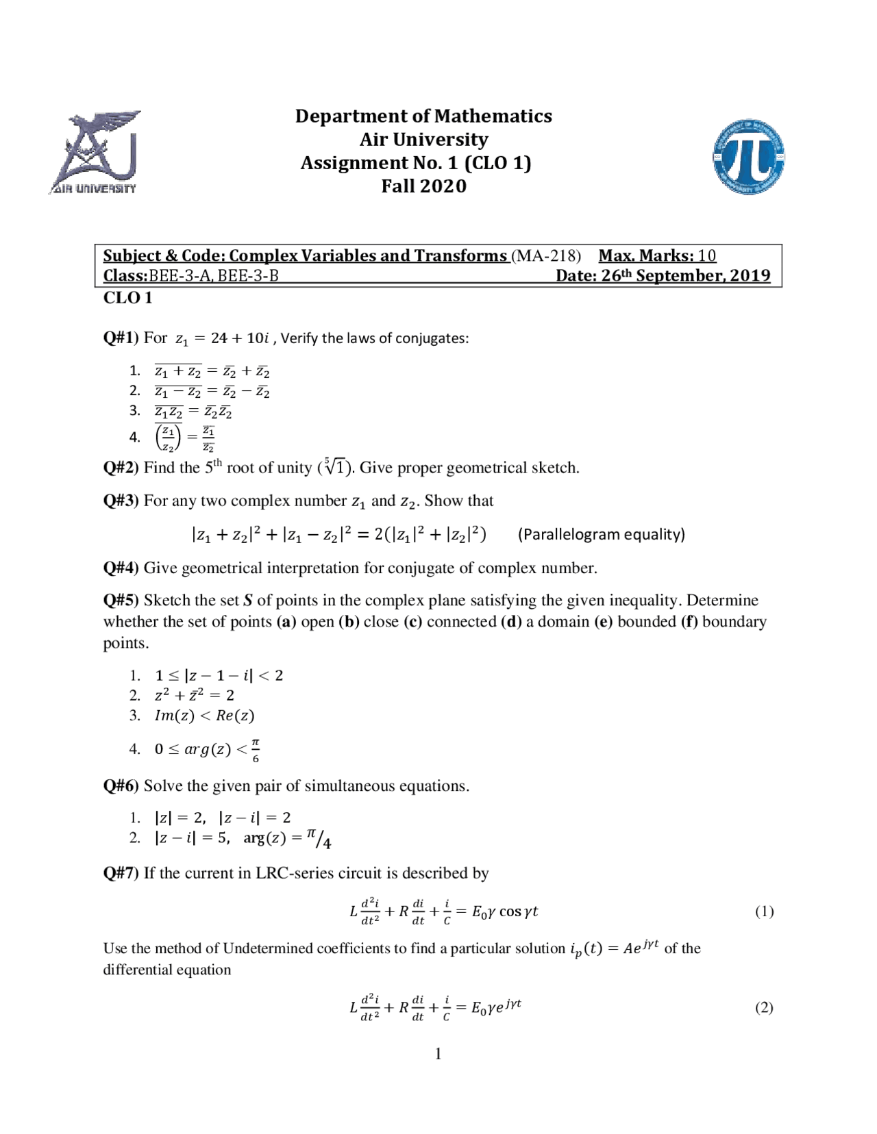 Complex Variables Analysis Docsity