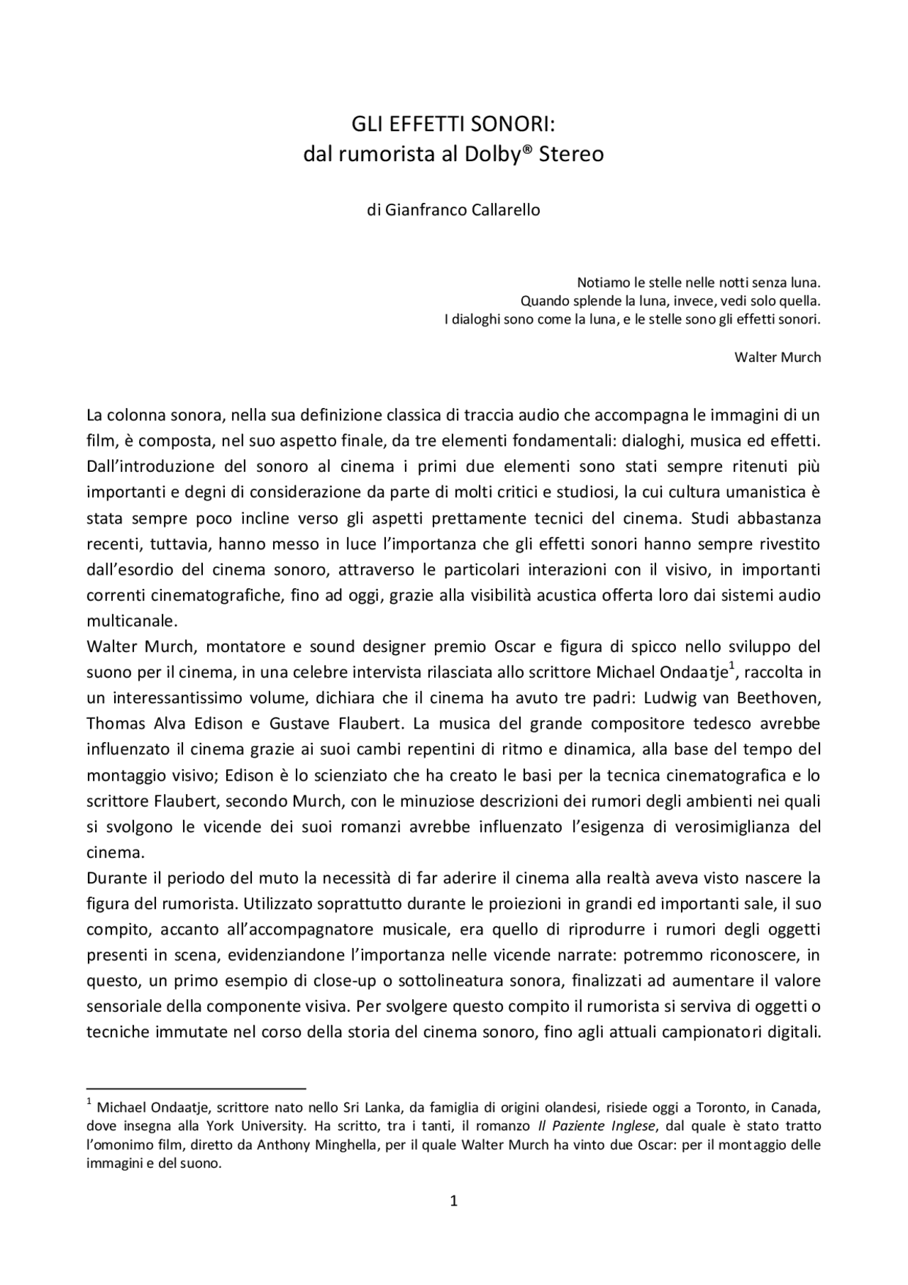 Schermo Sonoro Riassunto Docsity
