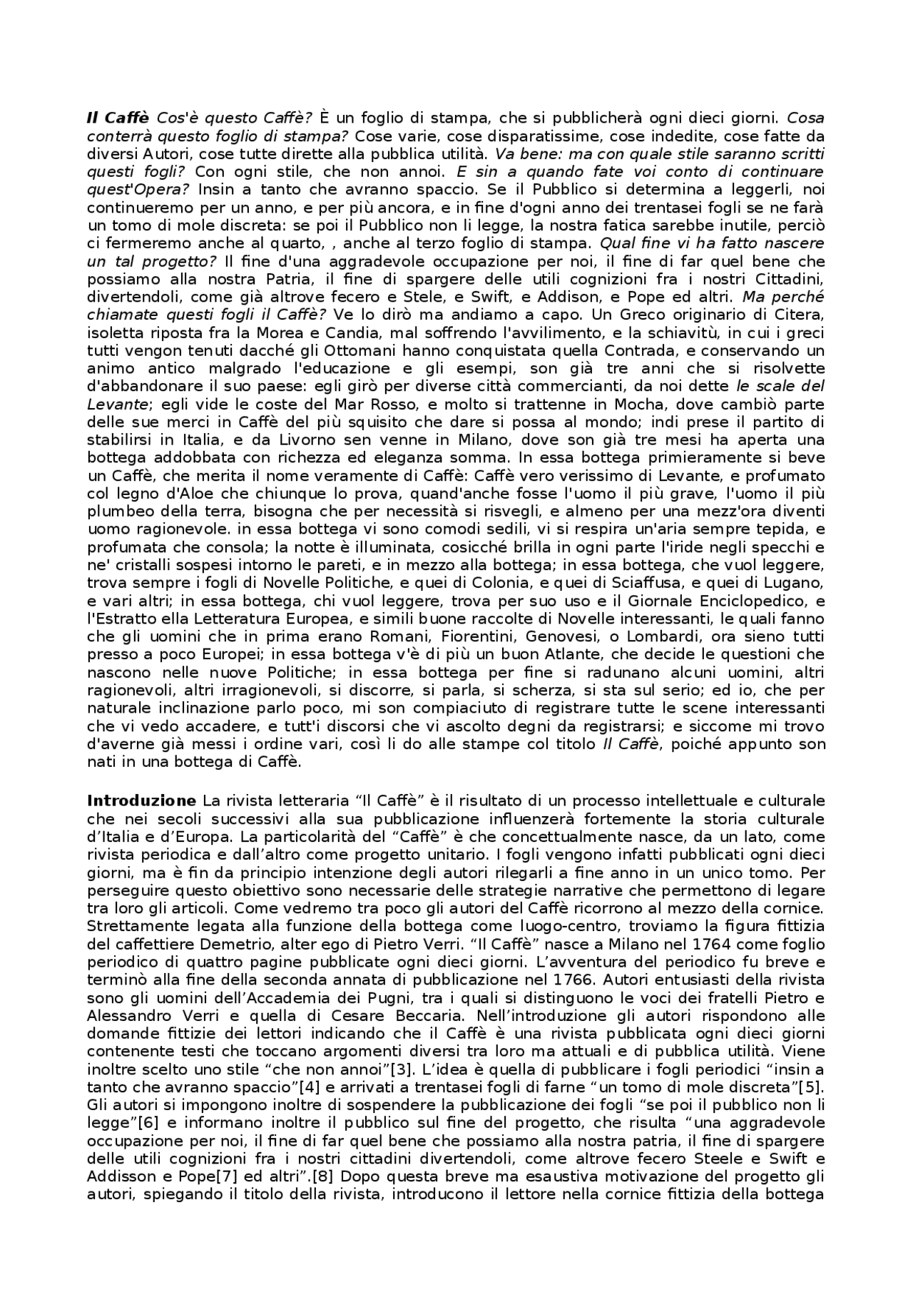 Il caffe di pietro verri - Docsity