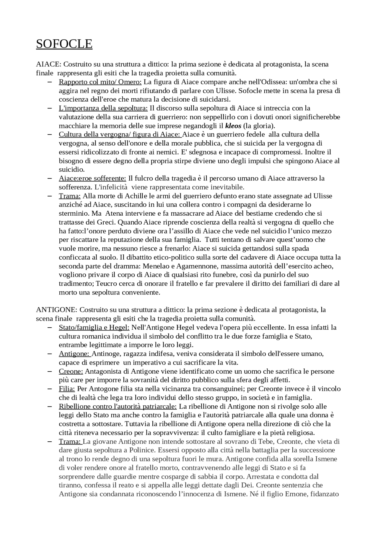 Analisi Delle Maggiori Opere Di Sofocle Docsity