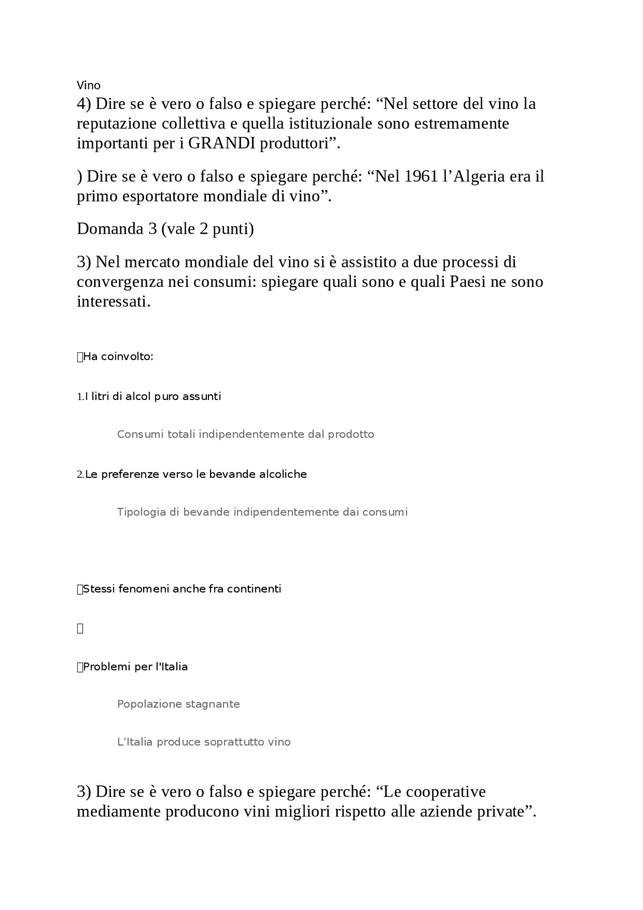 Economia del vino - domande e risposte - Docsity