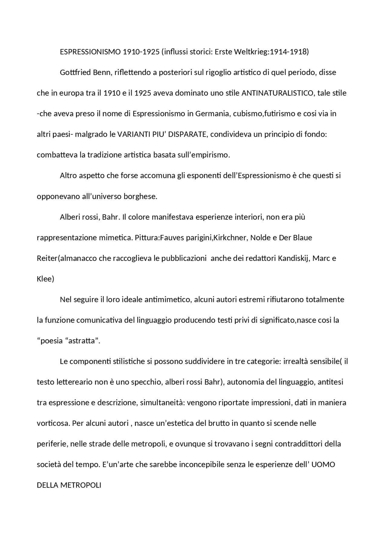 Espressionismo tedesco - letteratura - Docsity