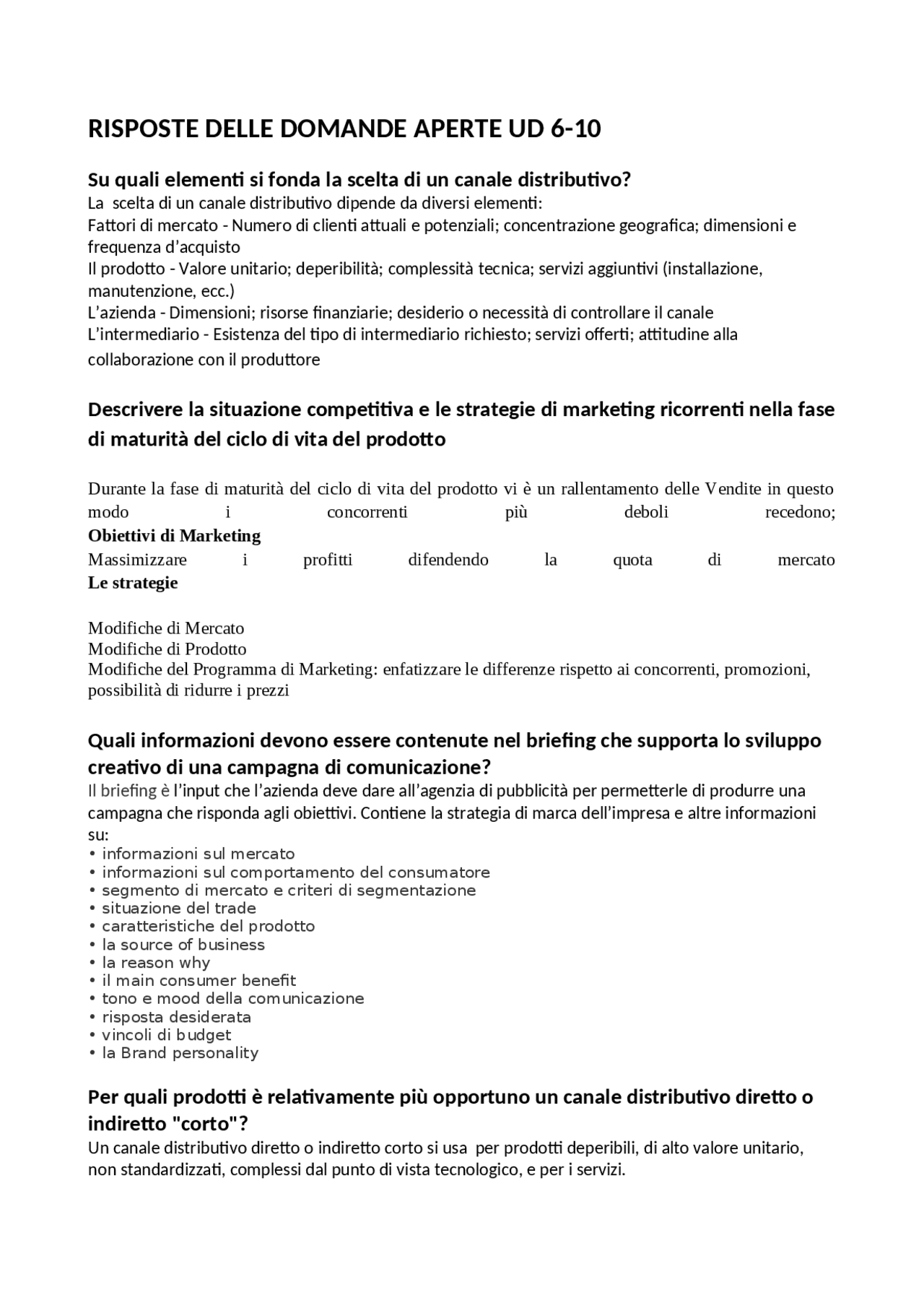 Marketing Risposte Domande Appunti Di Marketing Docsity