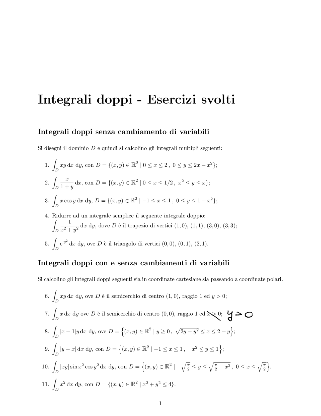 Esercizi Integrali Doppi Docsity