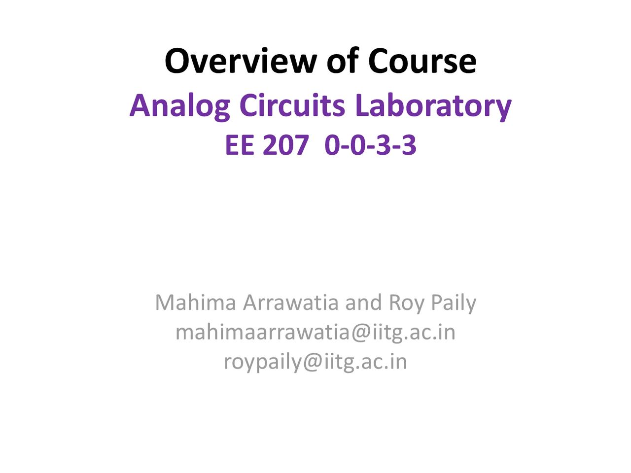 Lab Overview For Analog Docsity