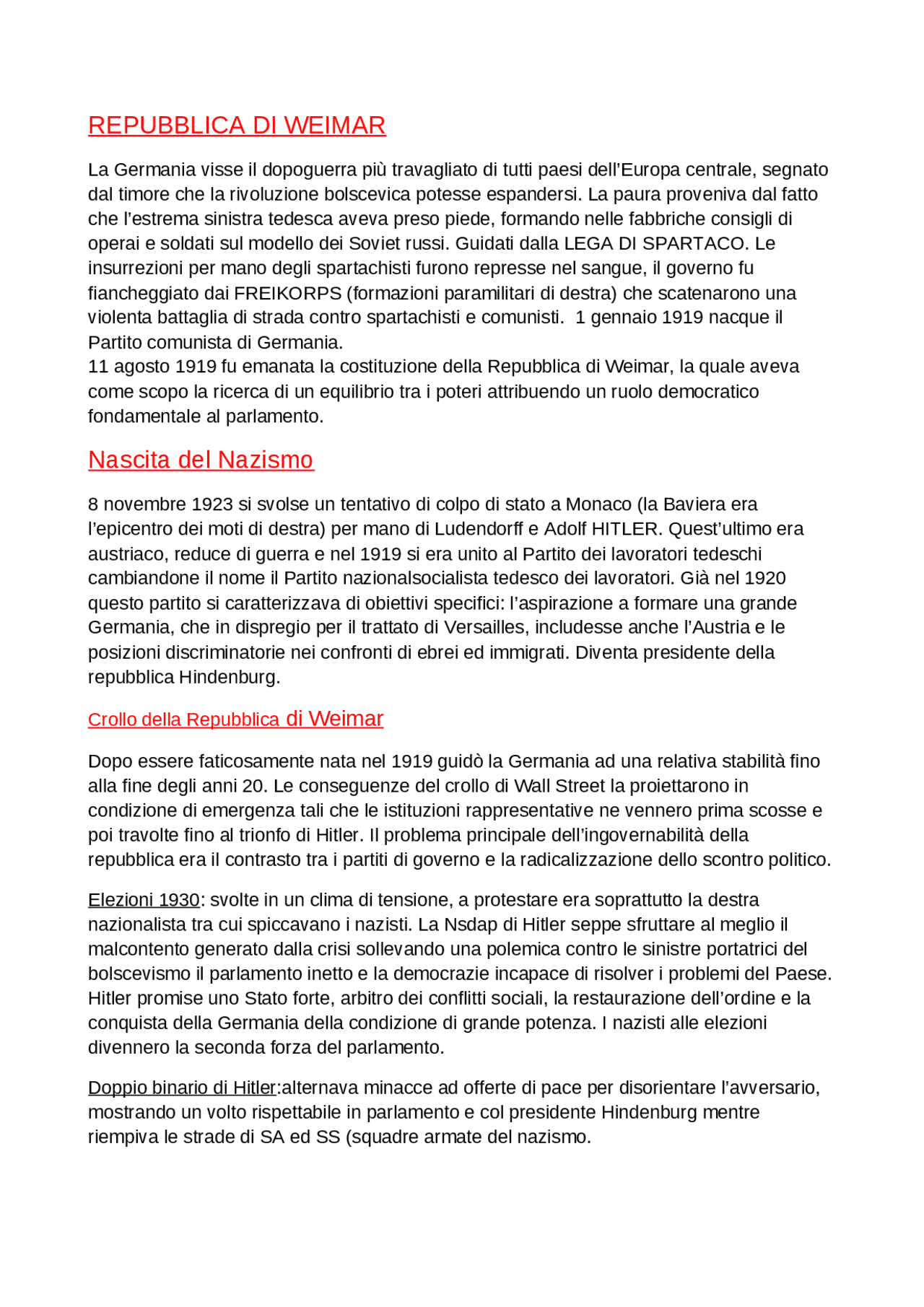 Nazismo Appunti Per La Maturità Docsity