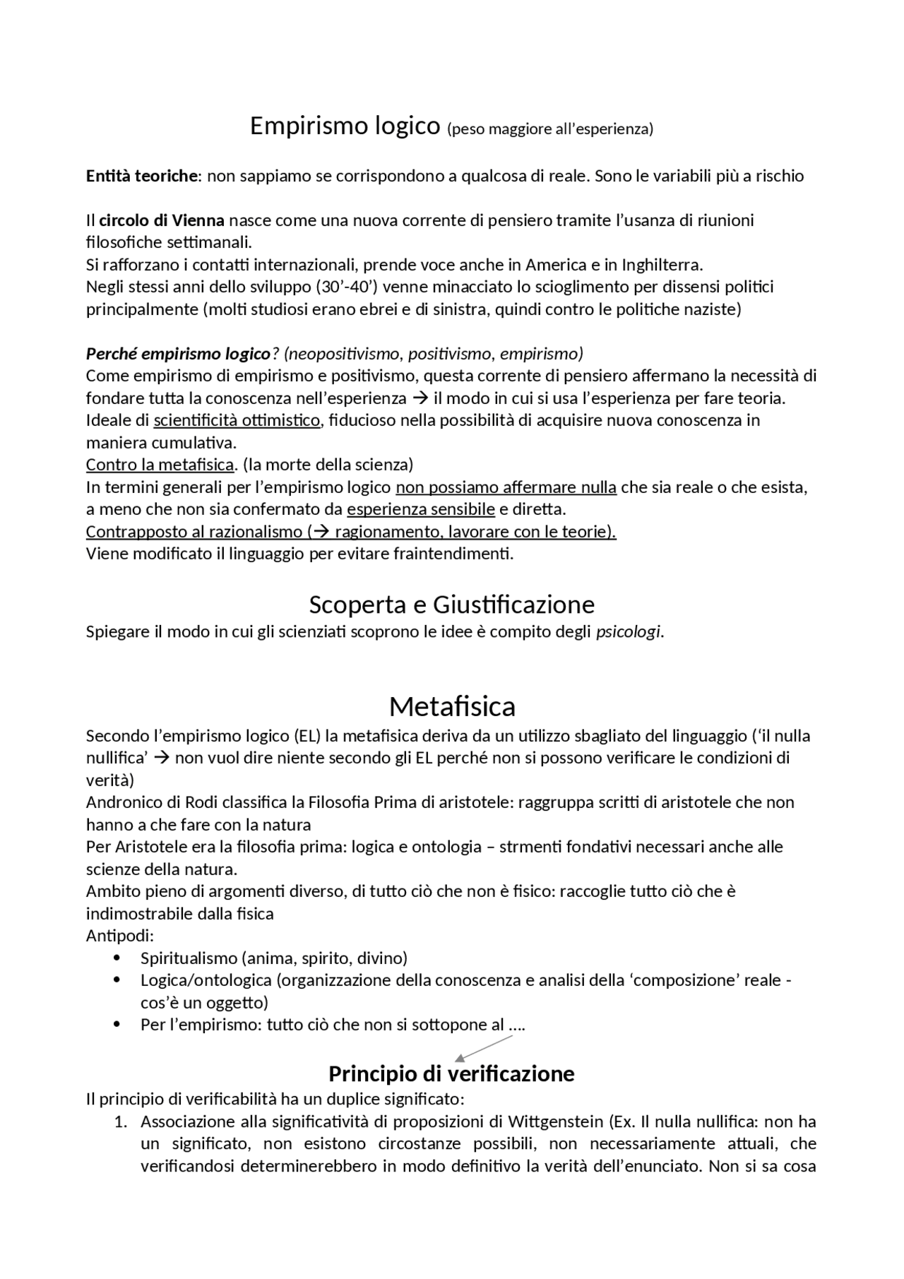 Appunti Empirismo Logico Docsity