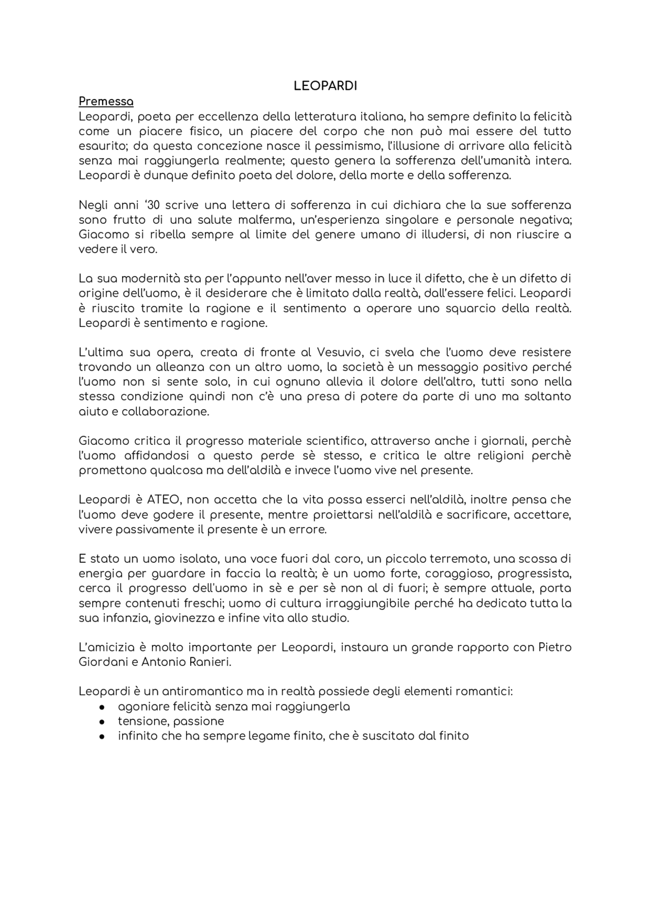 Giacomo Leopardi: biografia e pensiero - Docsity