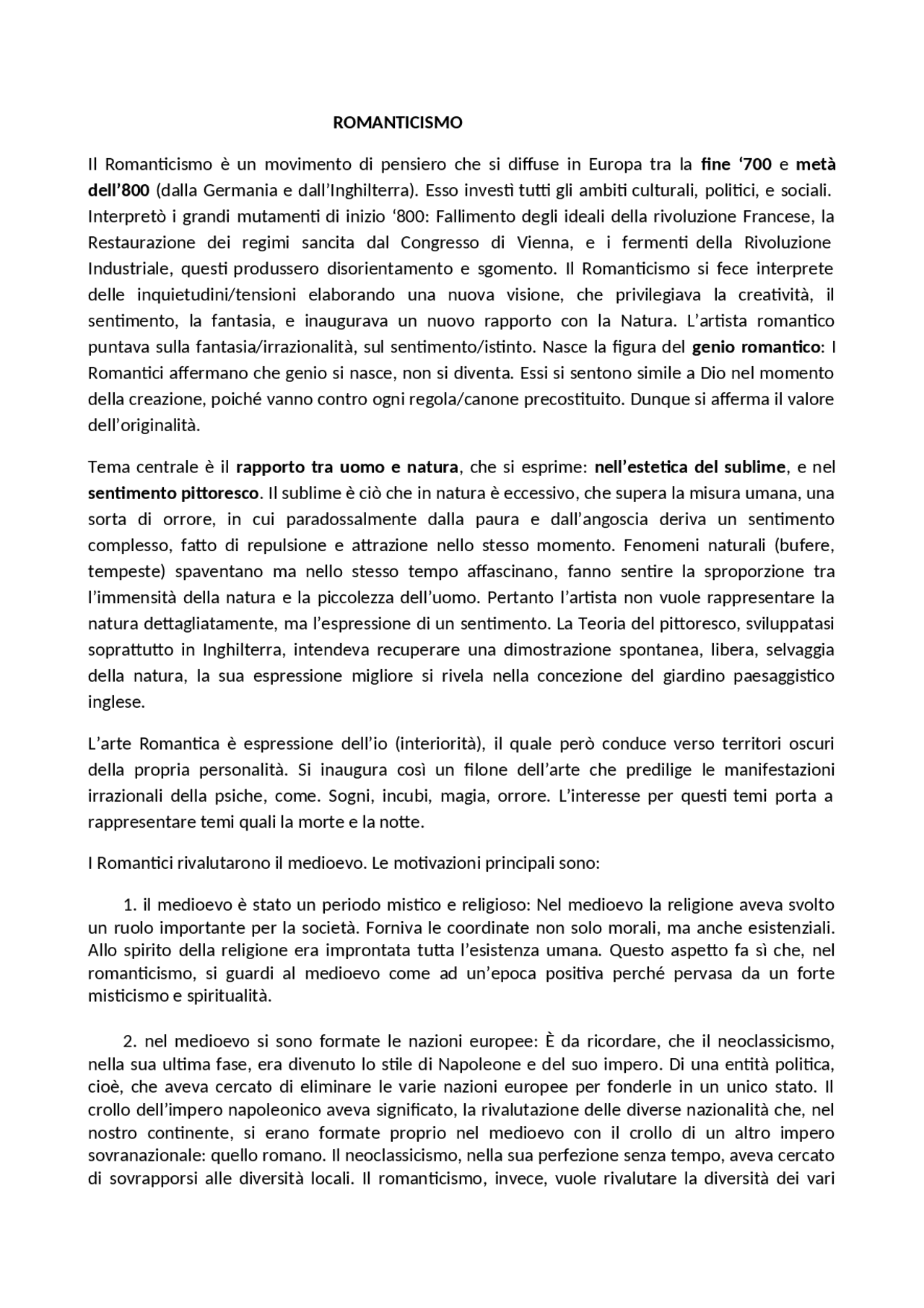 Arte Romanticismo Docsity