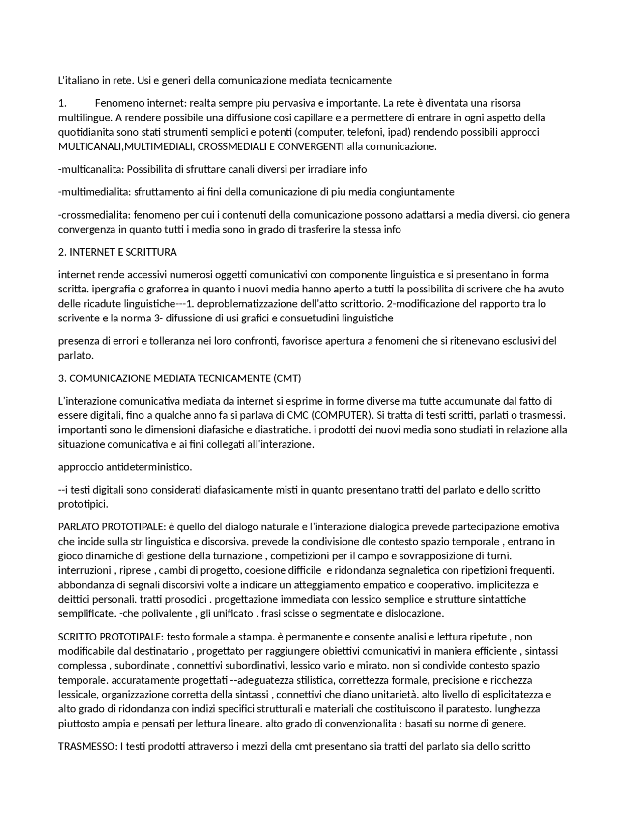 Litaliano In Rete E La Comunicazione Mediata Tecnicamente Docsity