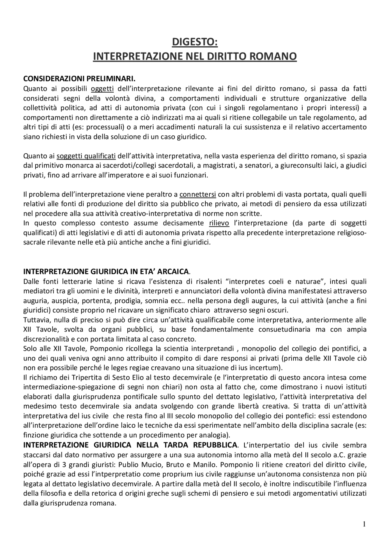 Digesto: interpretazione nel diritto romano (età arcaica, tarda ...