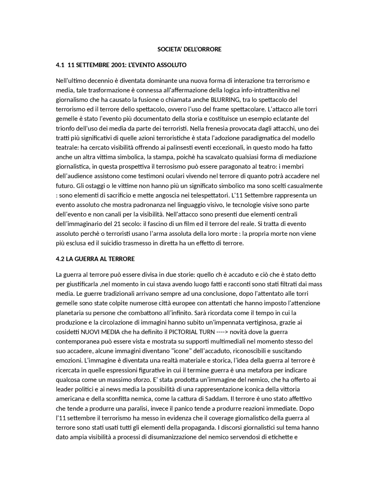 SOCIETA' DELL'ORRORE, FRANCESCA RIZZUTO. - Docsity