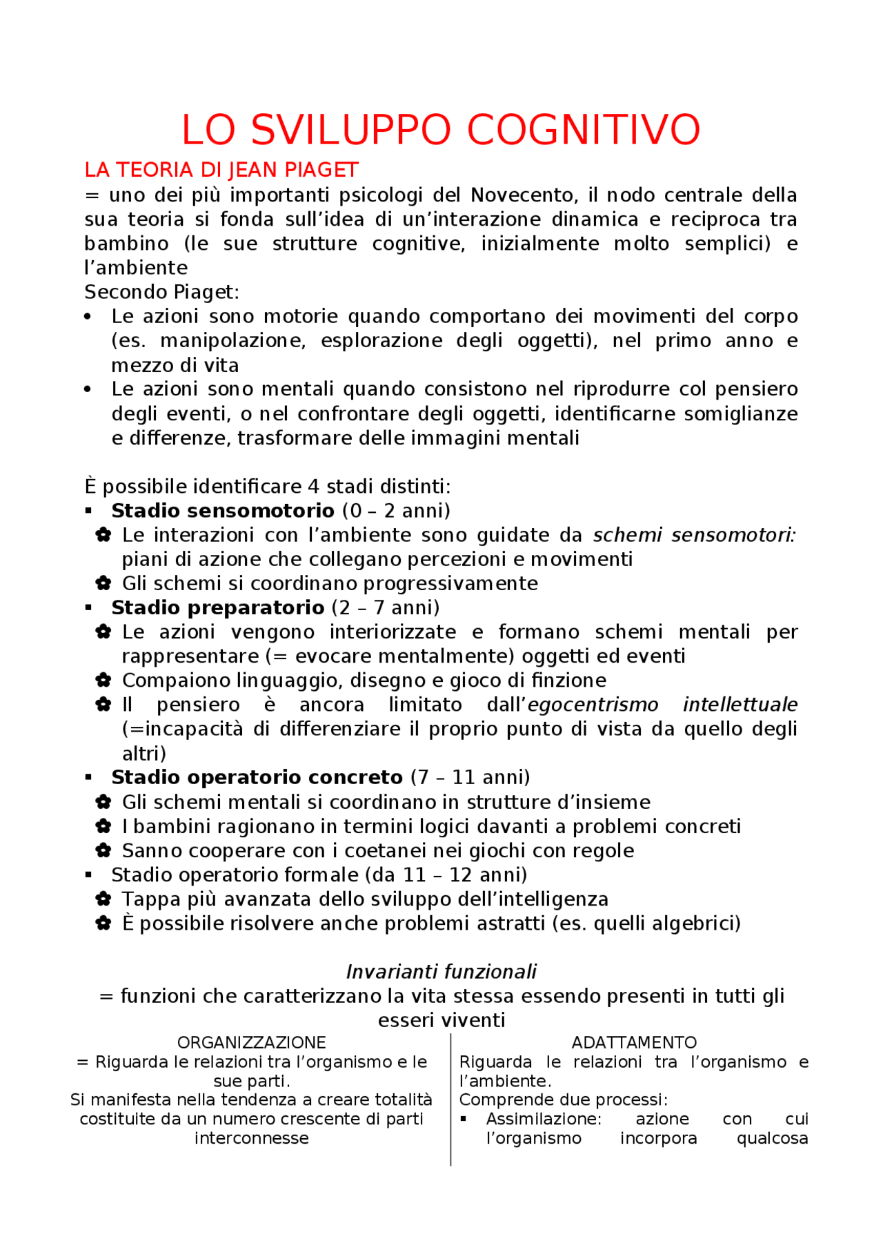 Lo Sviluppo Cognitivo Docsity