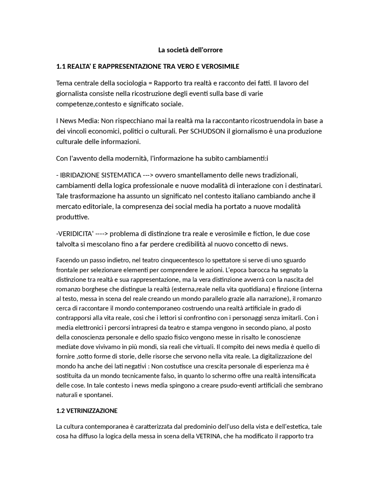 SOCIETA' DELL'ORRORE, FRANCESCA RIZZUTO | Sintesi del corso di ...