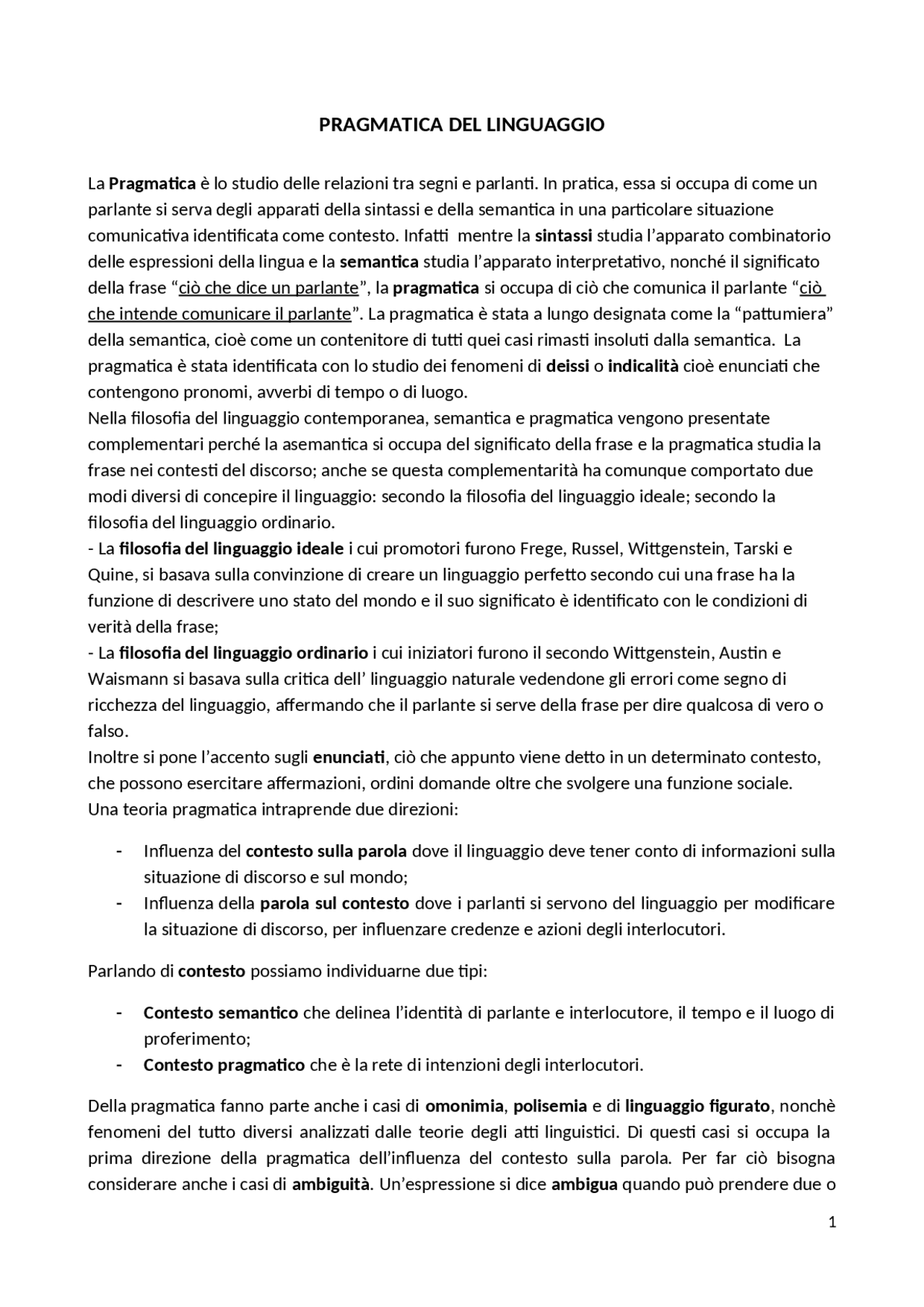Pragmatica Del Linguaggio Appunti Di Linguistica Generale Docsity