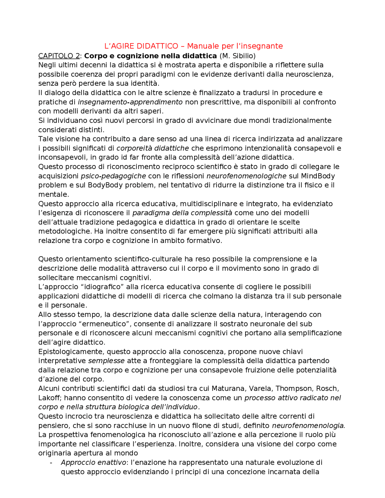 Riassunto Capitoli 2 3 8 10 11 17 Agire Didattico Docsity