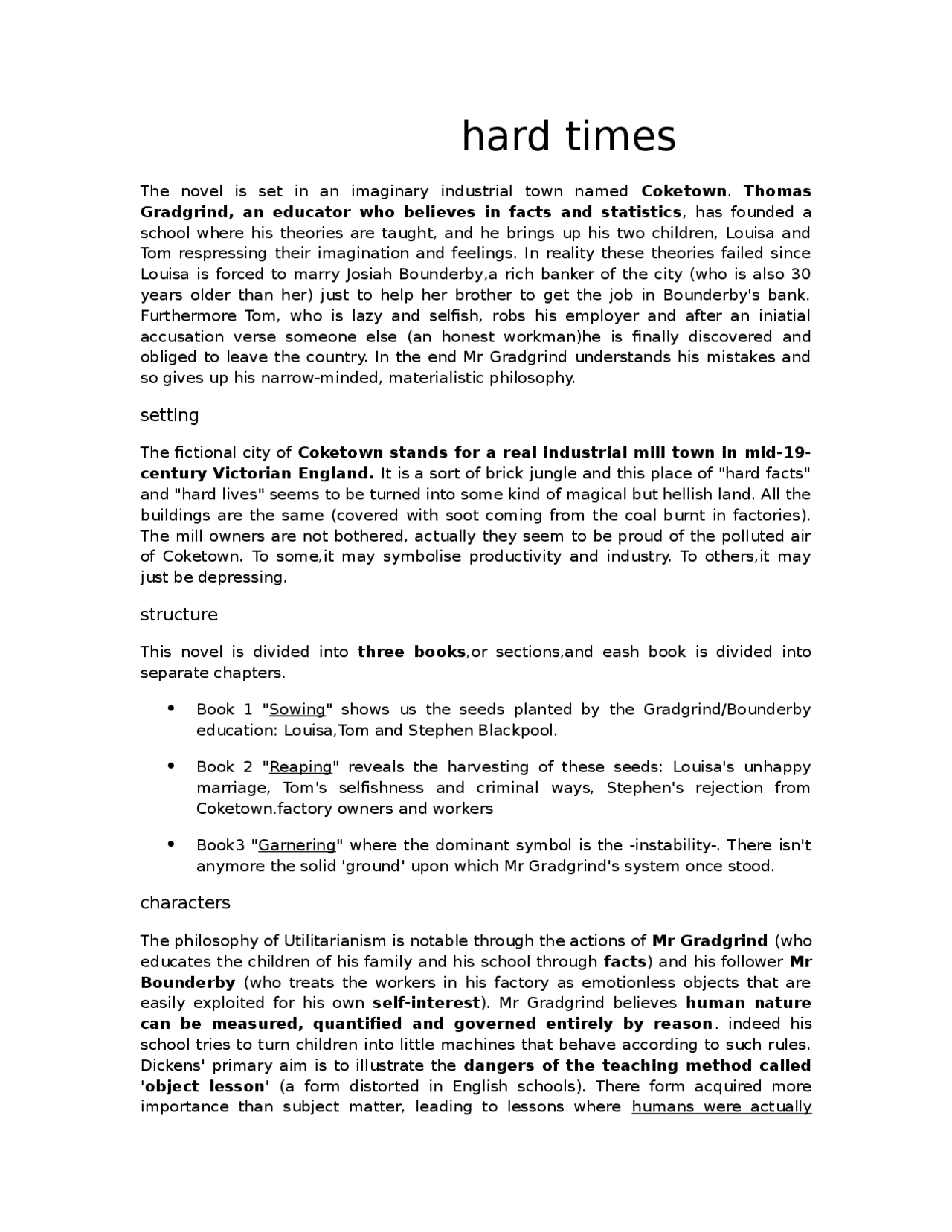 Riassunto Testo Hard Times Appunti Di Inglese Docsity