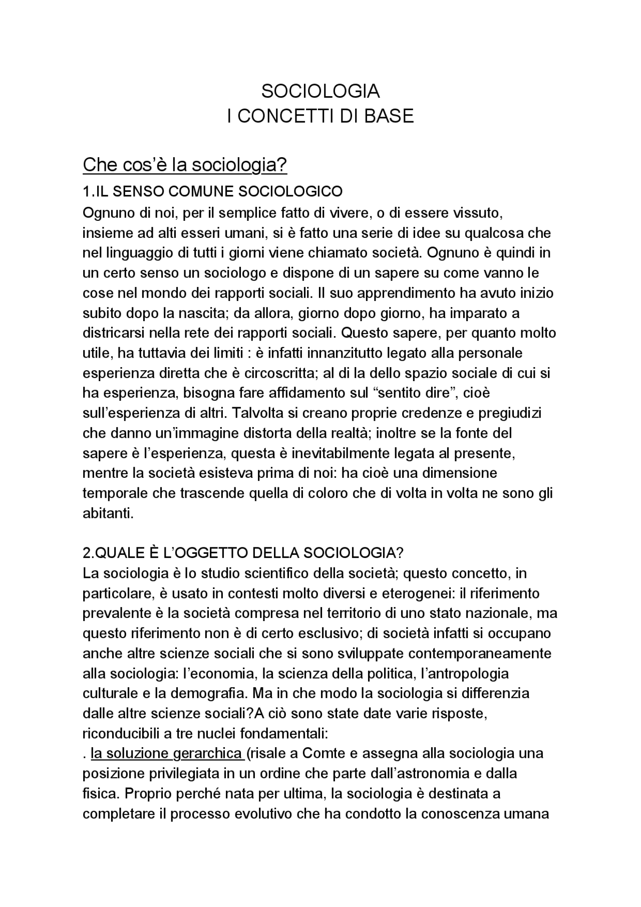 Riassunto Sociologia I Concetti di Base - Docsity