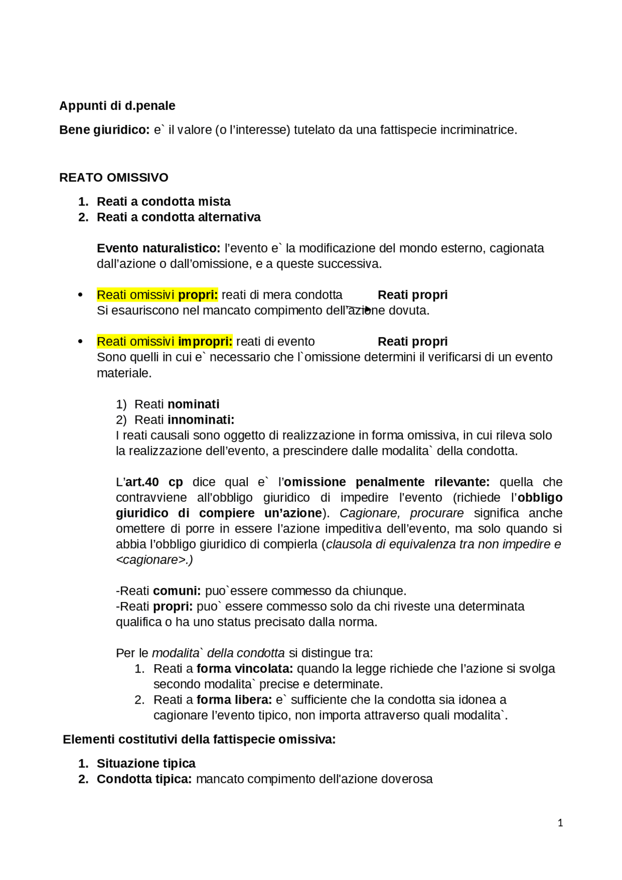 Diritto Penale Schemi E Appunti Docsity