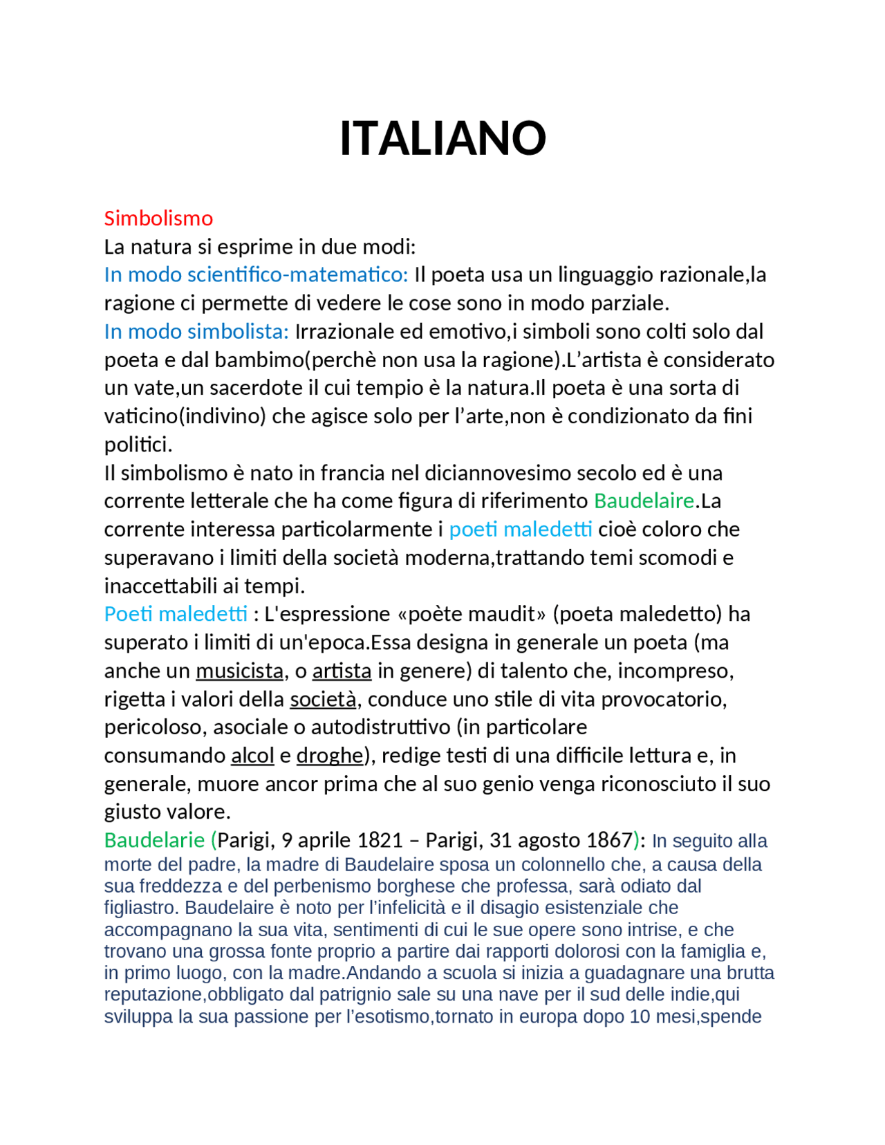 Riassunto Simbolismo Docsity