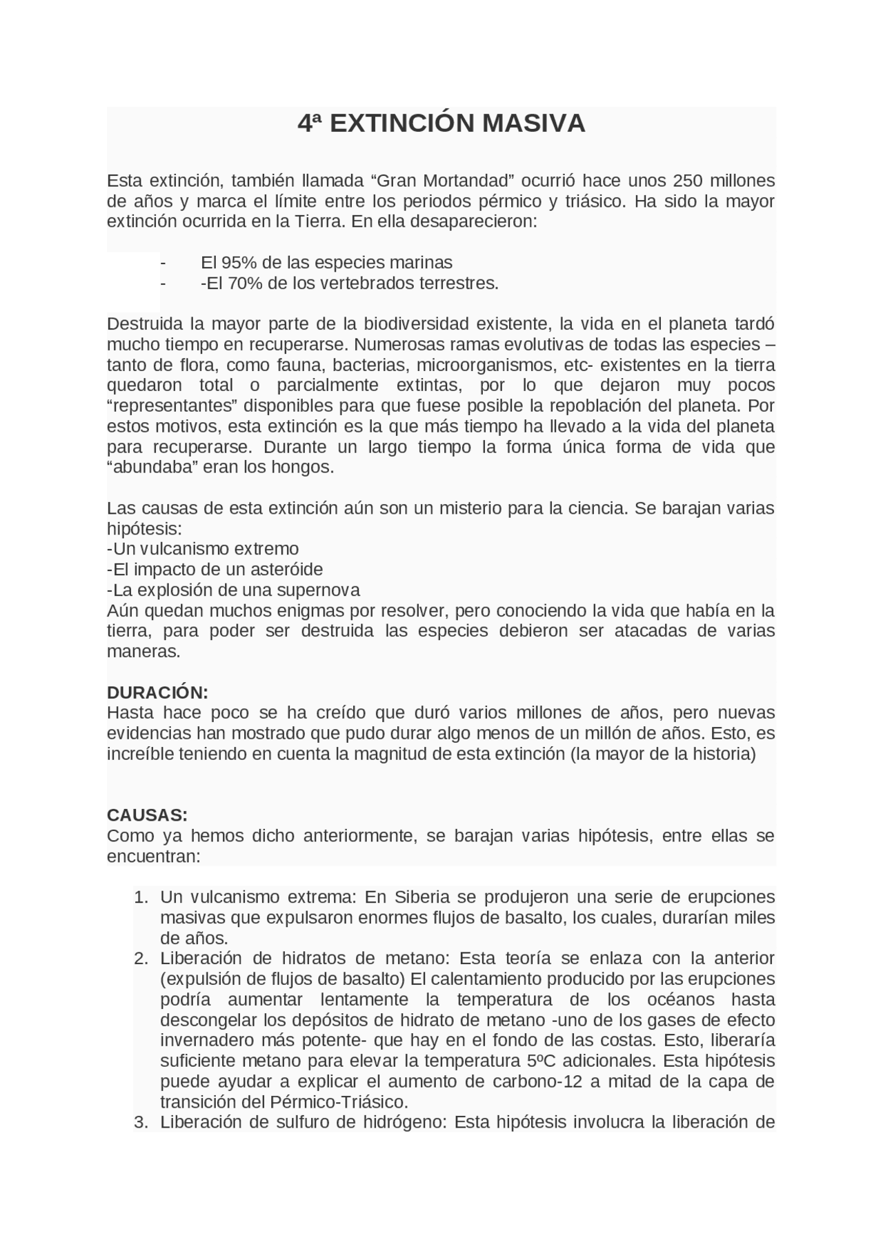 Cuarta Extinción Masiva - Docsity