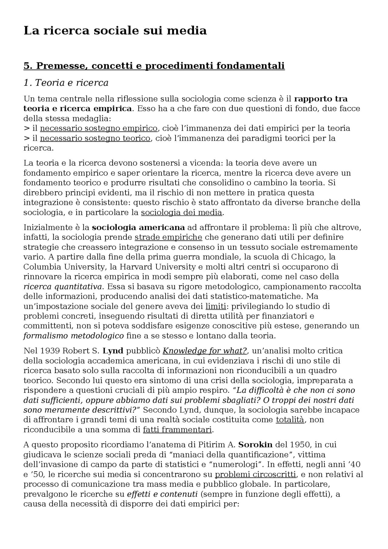 Riassunto La Ricerca Sociale Sui Media Di Carocci Docsity