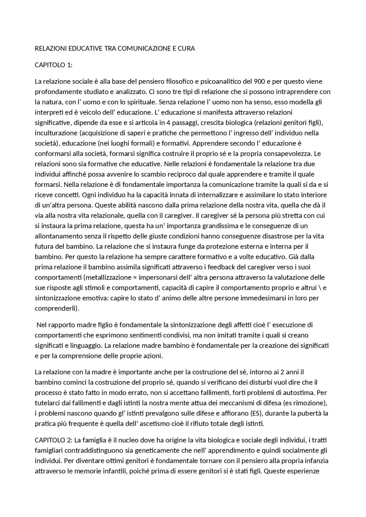 Relazioni Educative Tra Comunicazione E Cura Docsity