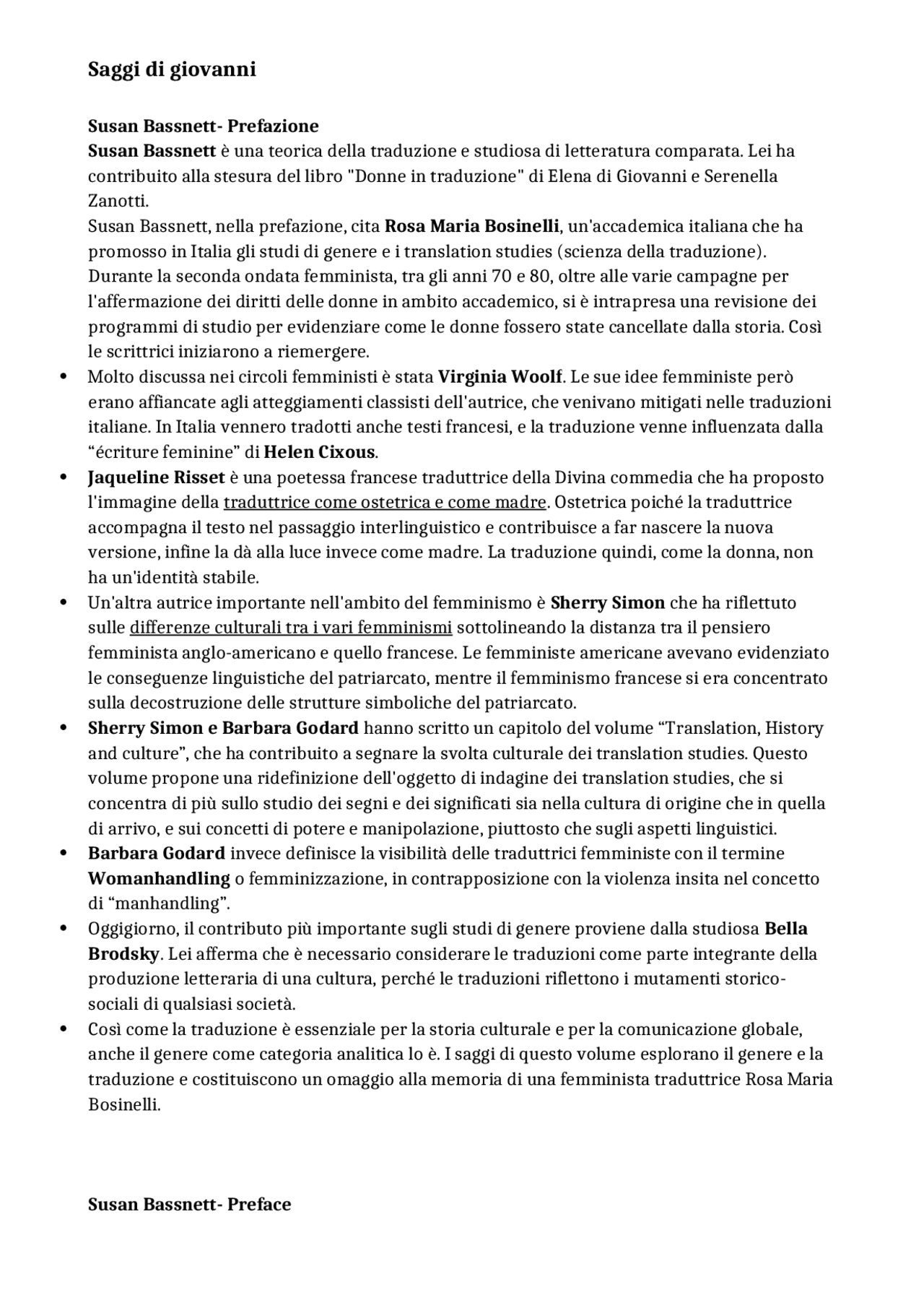 Donne In Traduzione Riassunti Di Alcuni Saggi Docsity