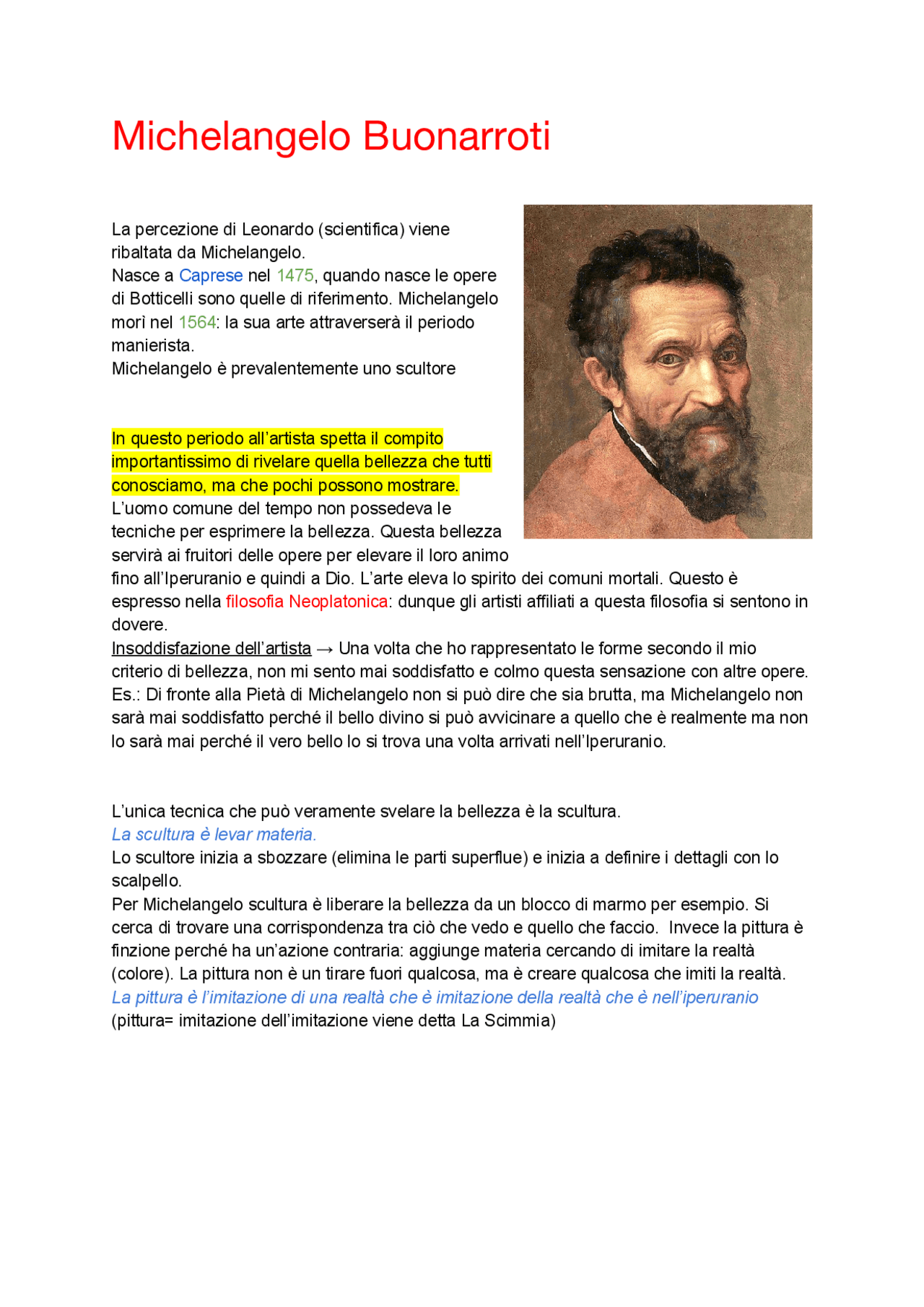 Michelangelo Buonarroti Docsity