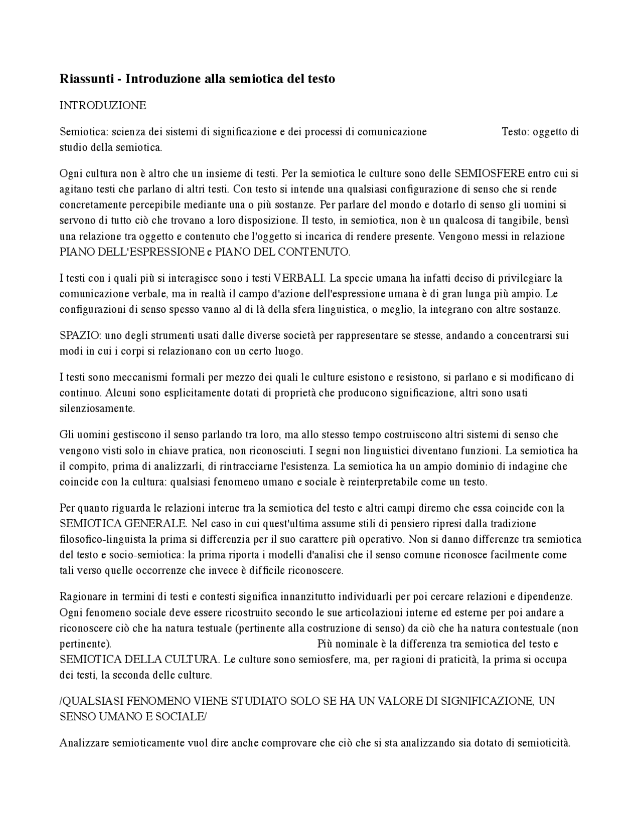 Riassunti Introduzione Alla Semiotica Del Testo Docsity