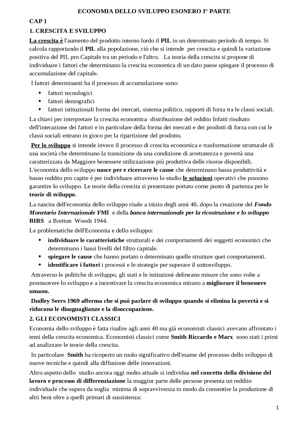 Economia Dello Sviluppo Prof Billi Docsity