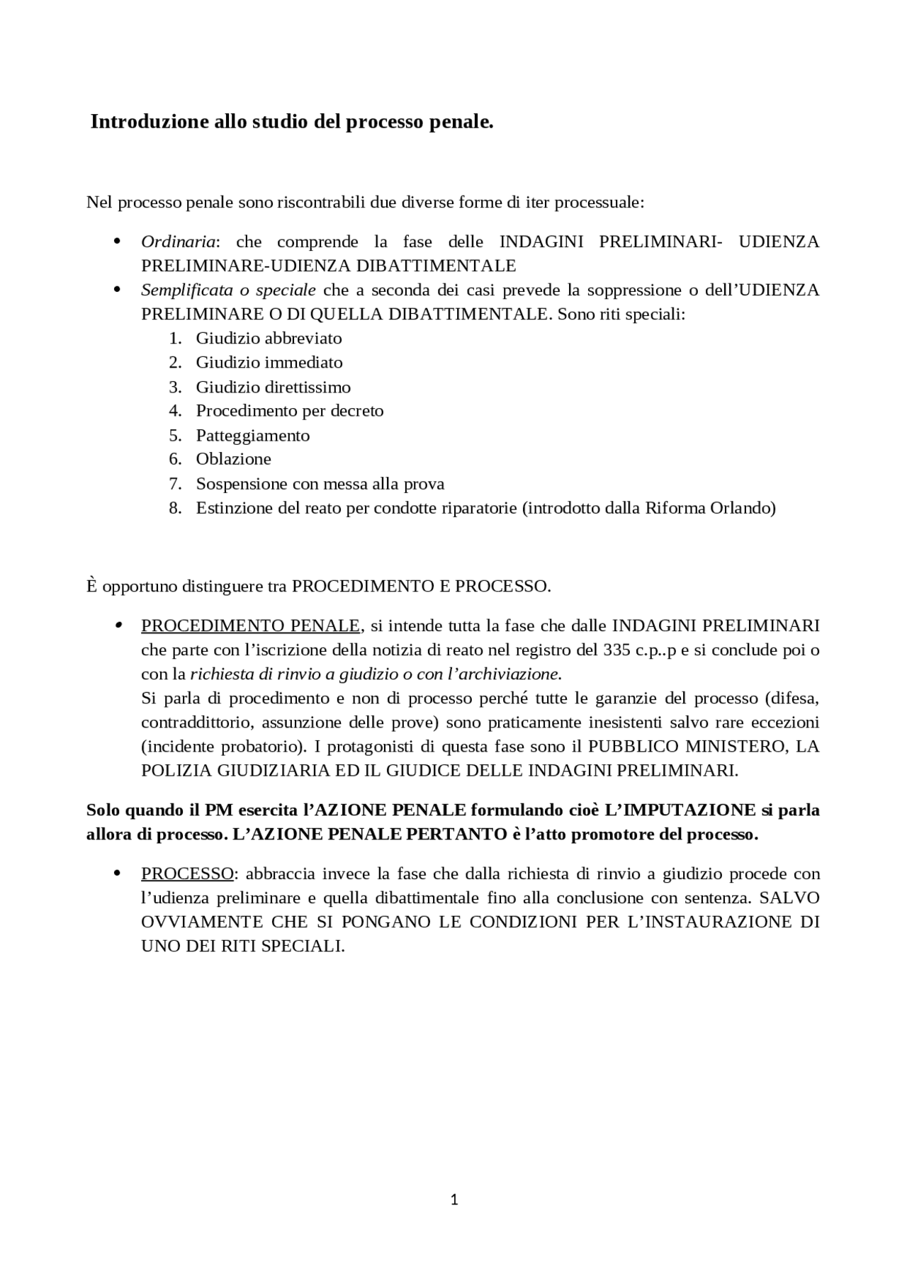Riassunto Di Procedura Penale Dispense Di Diritto Processuale Docsity