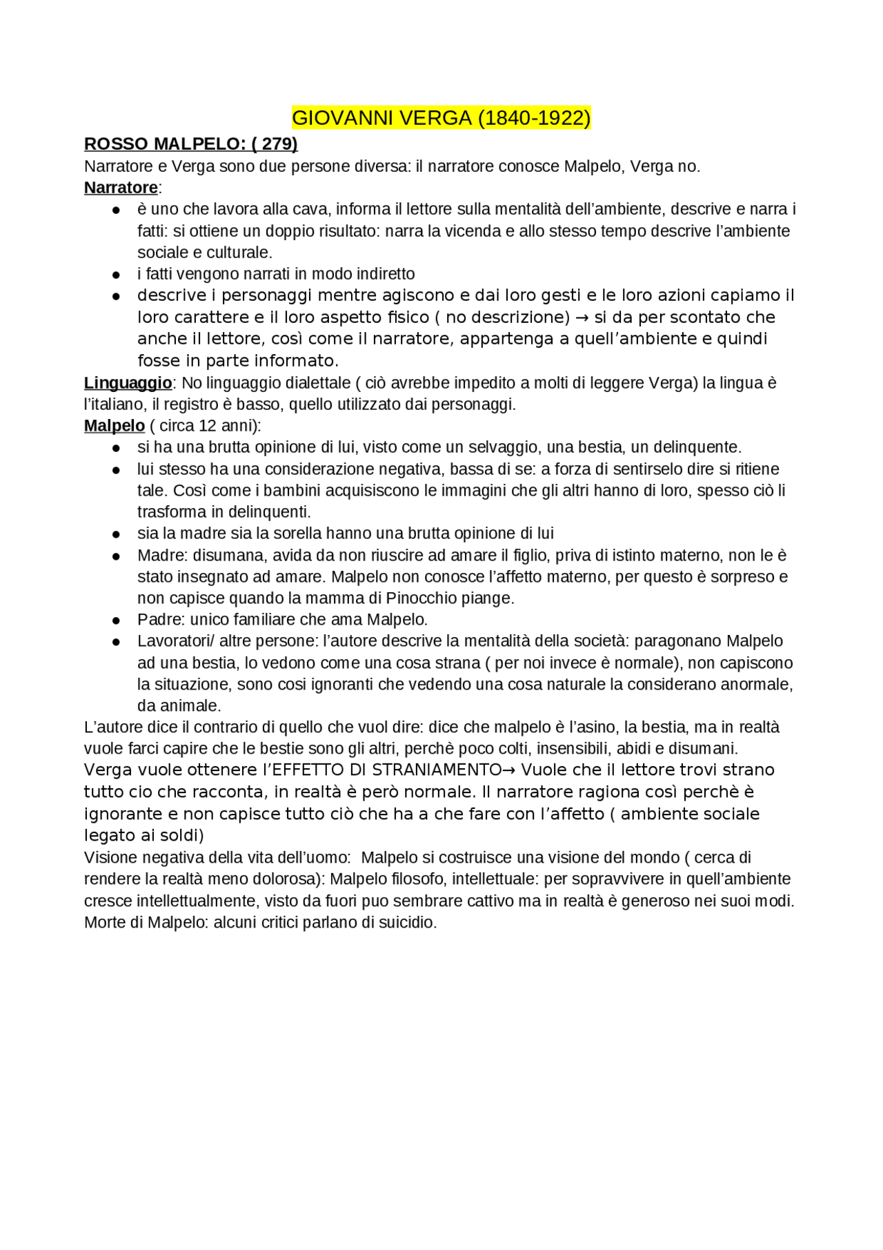 Rosso Malpelo Di Giovanni Verga Docsity