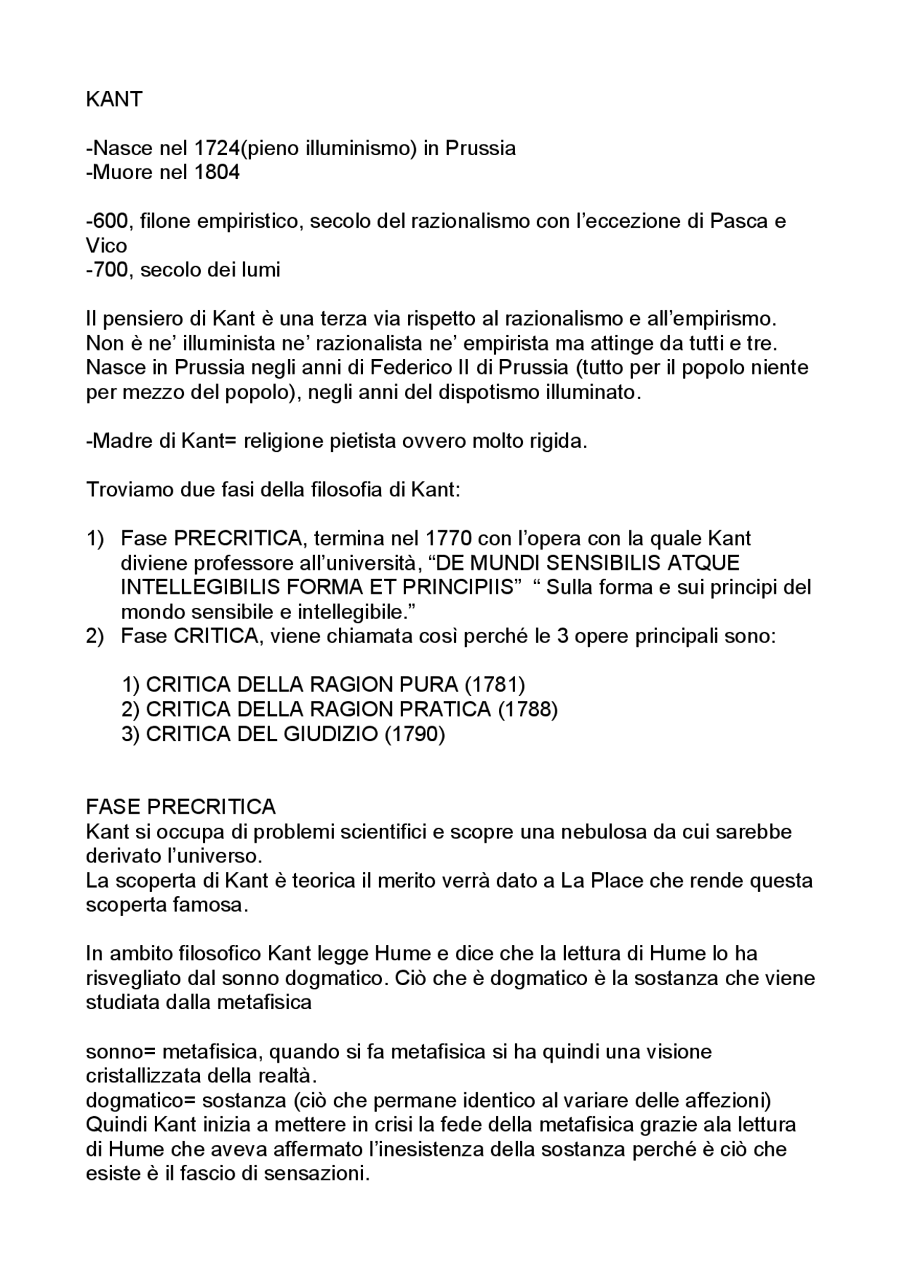 Appunti Completi Su Kant Docsity