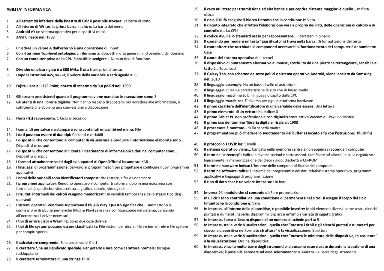Abilità Informatica Unipegaso Docsity