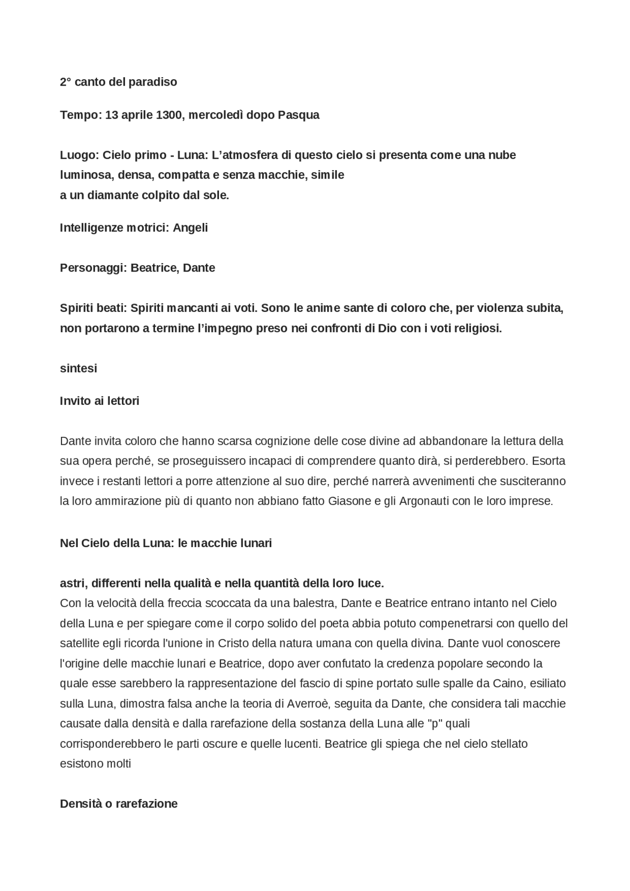 2 Canto Del Paradiso Riassunto Divina Commedia Canti Scelti Prove