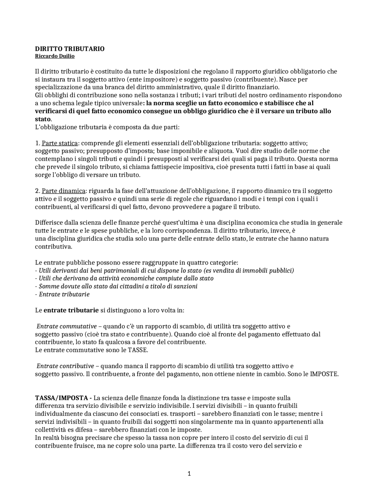 Riassunti Completi Di Diritto Tributario Docsity