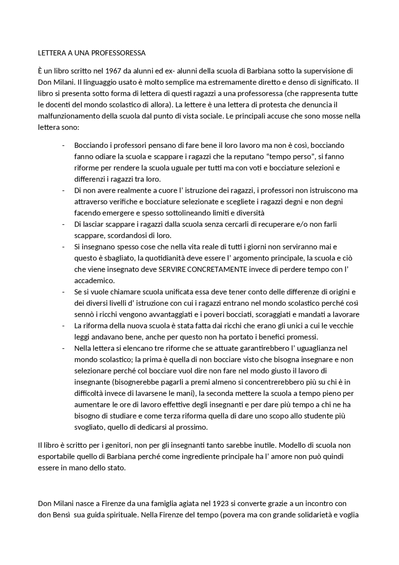 Lettera A Una Professoressa Docsity