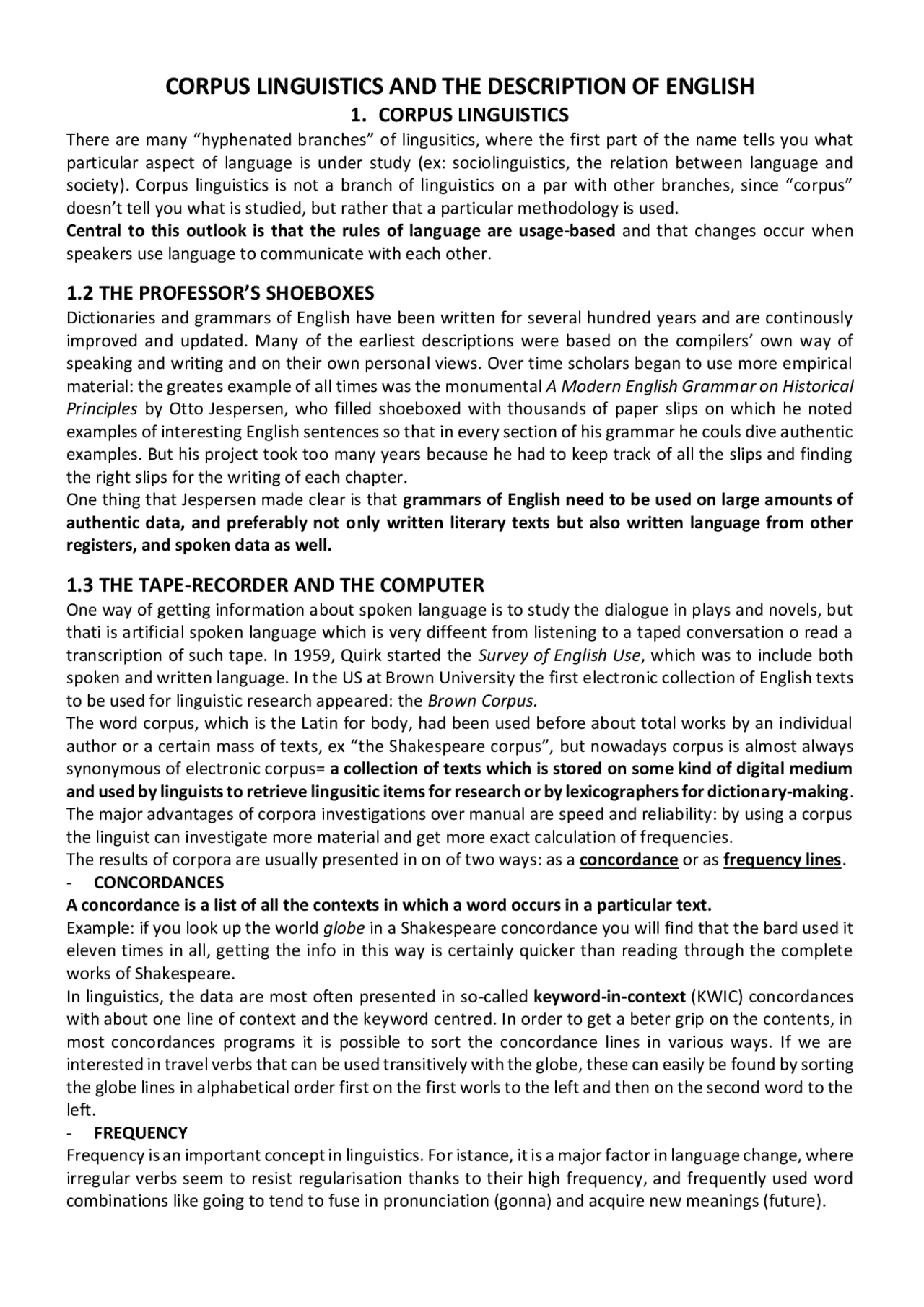 Corpus Linguistics and the Description of English - Docsity