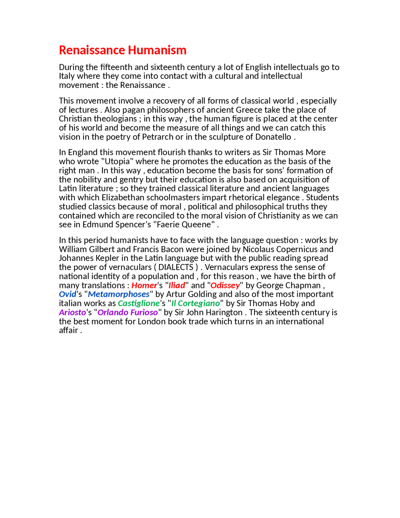 Renaissance Humanism Docsity