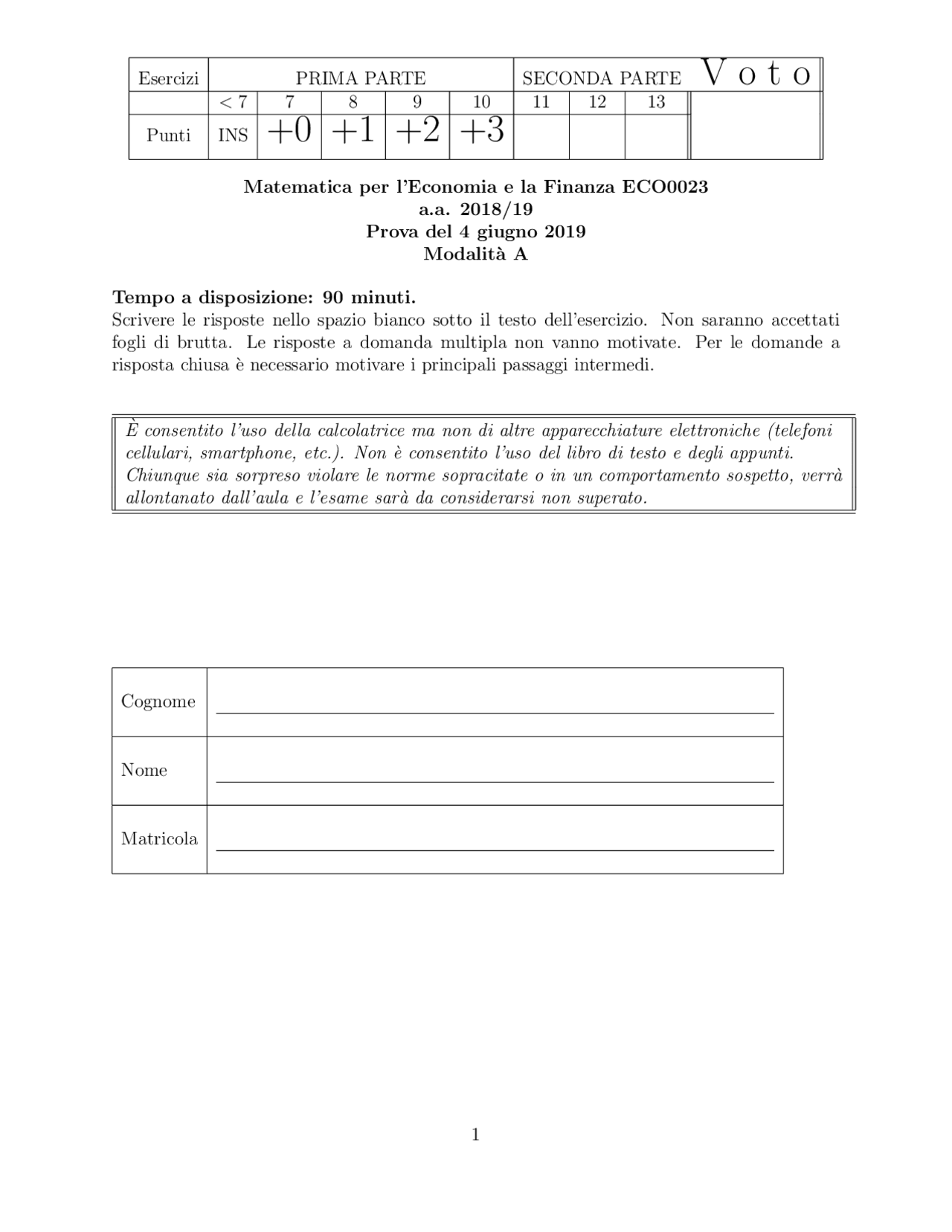 Esame Corretto Matematica Finanziaria Docsity