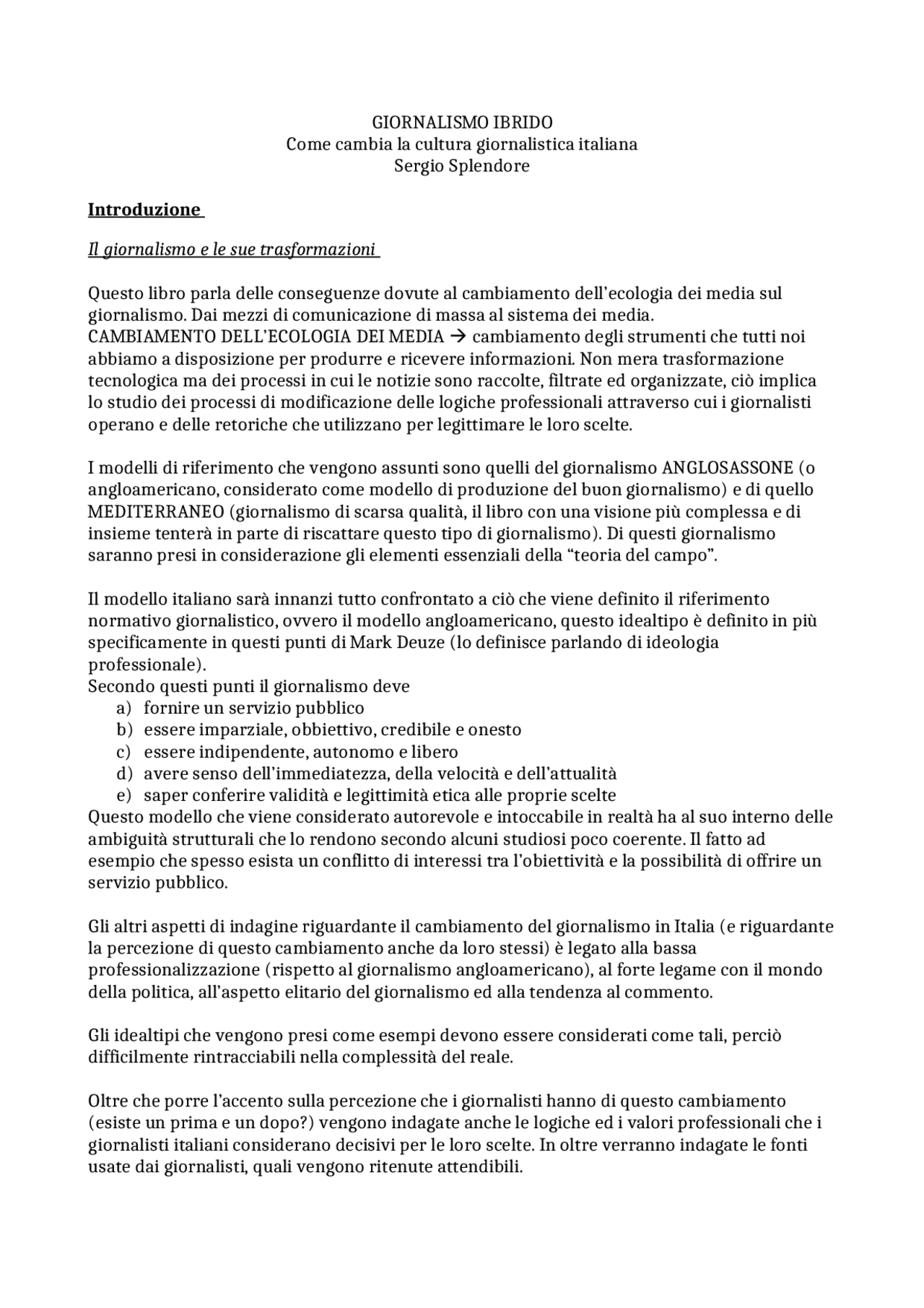 Giornalismo Ibrido Sergio Splendore Docsity
