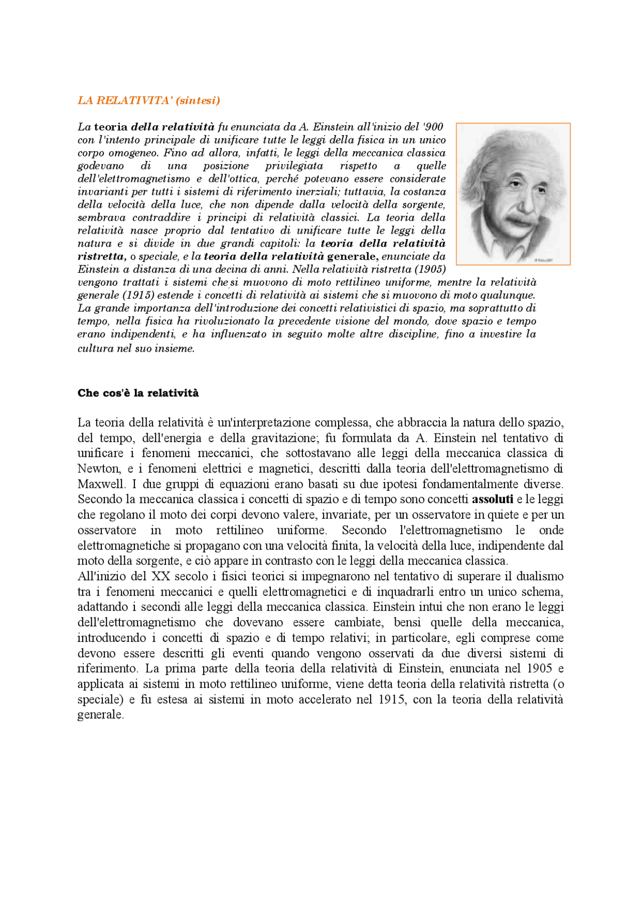 La Relatività Di Einstein Appunti Di Fisica Docsity