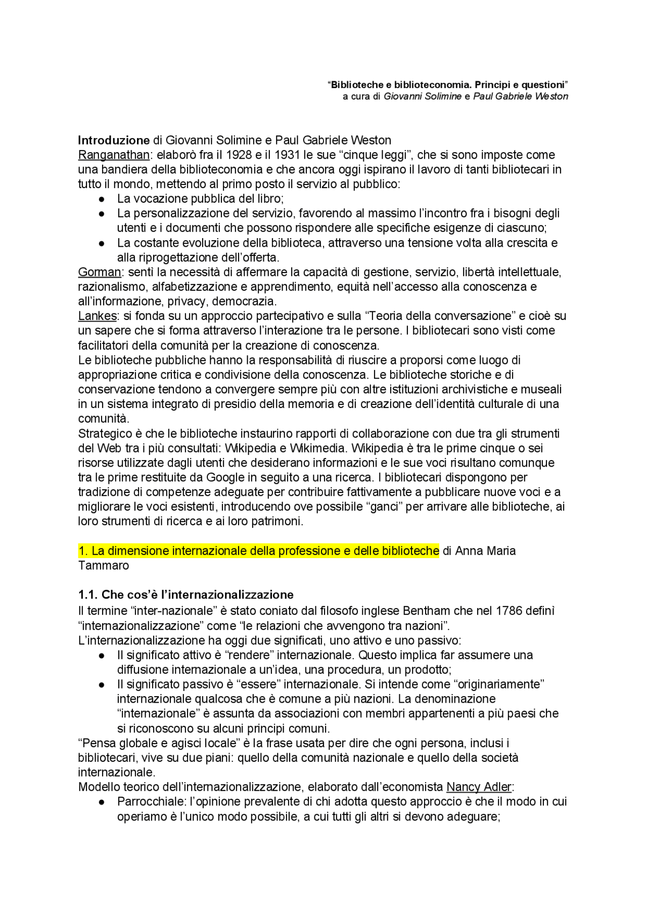 Biblioteche E Biblioteconomia Principi E Questioni” A Cura Di