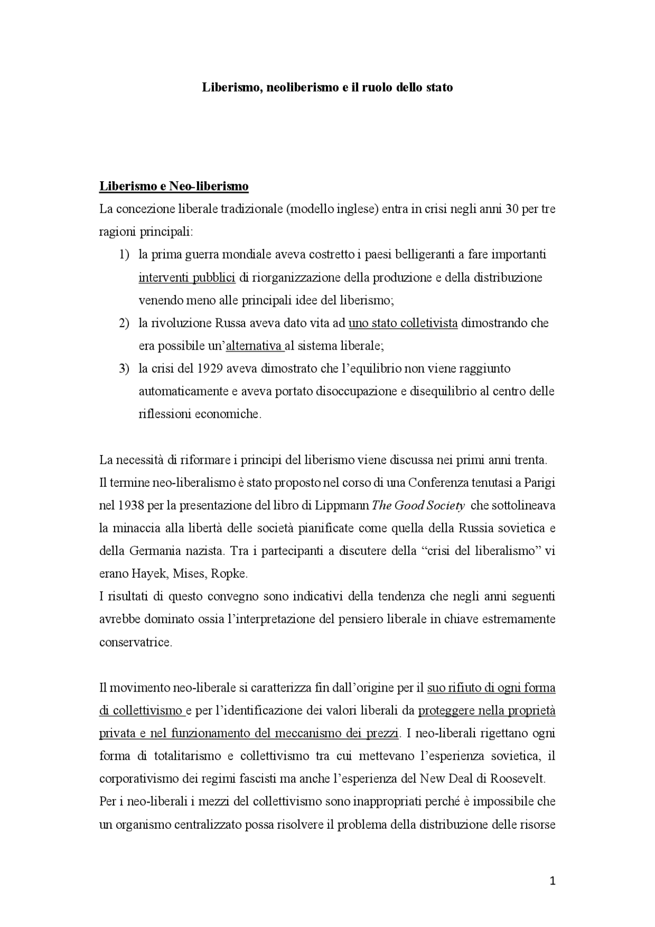 liberismo neoliberismo e il ruolo dello stato | Monografías, Ensayos de ...