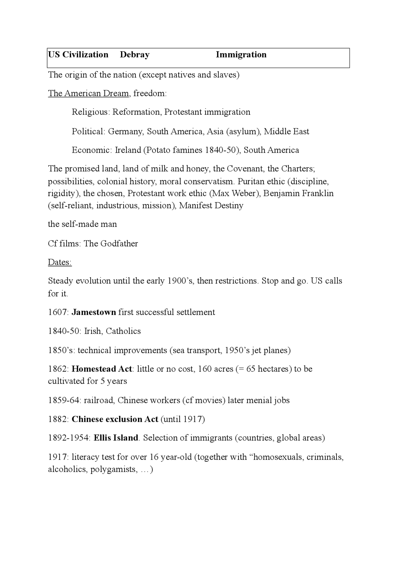 American history of the immigration - Docsity
