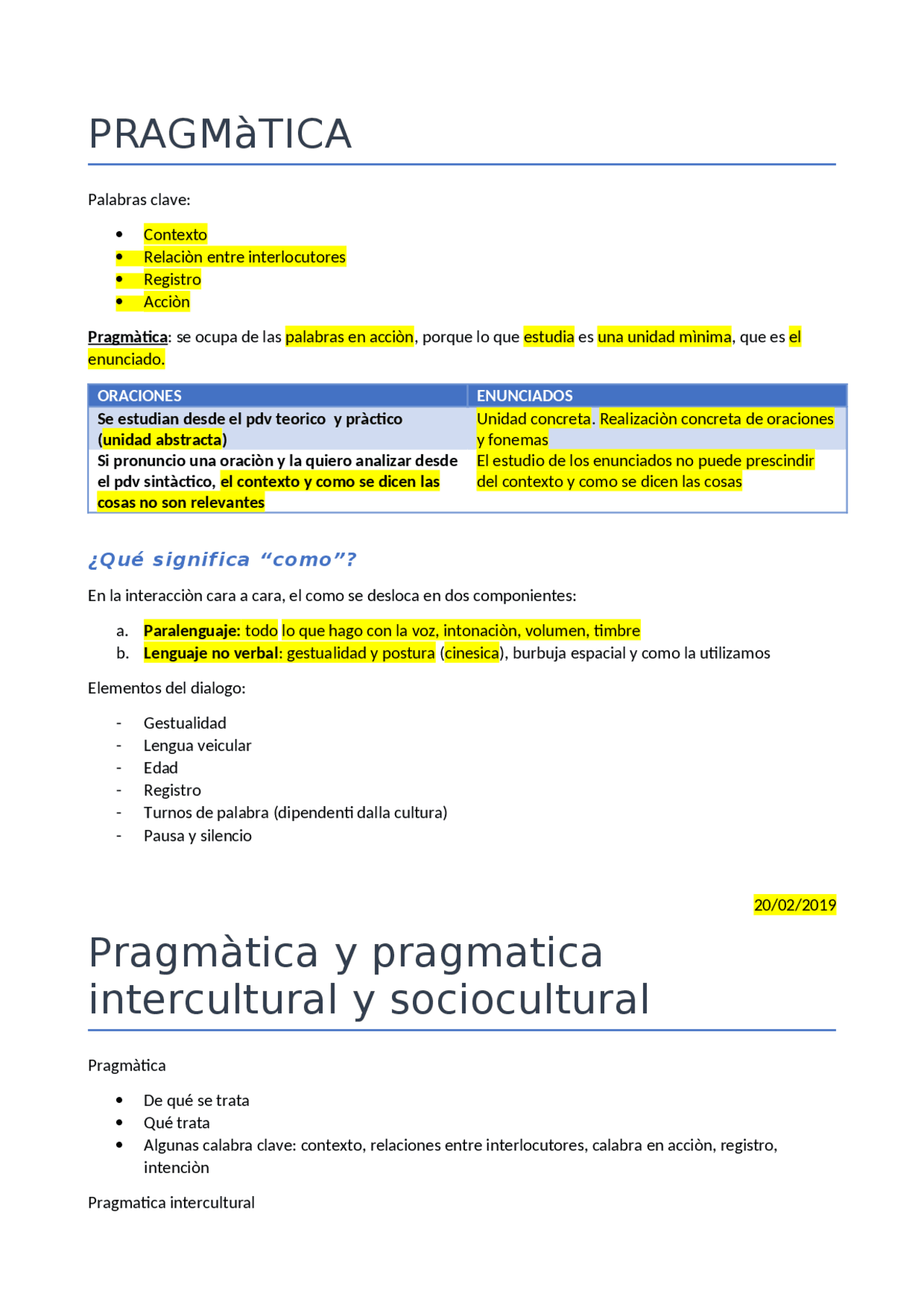 Modulo Teorico Spagnolo 3 Pragmatica Docsity